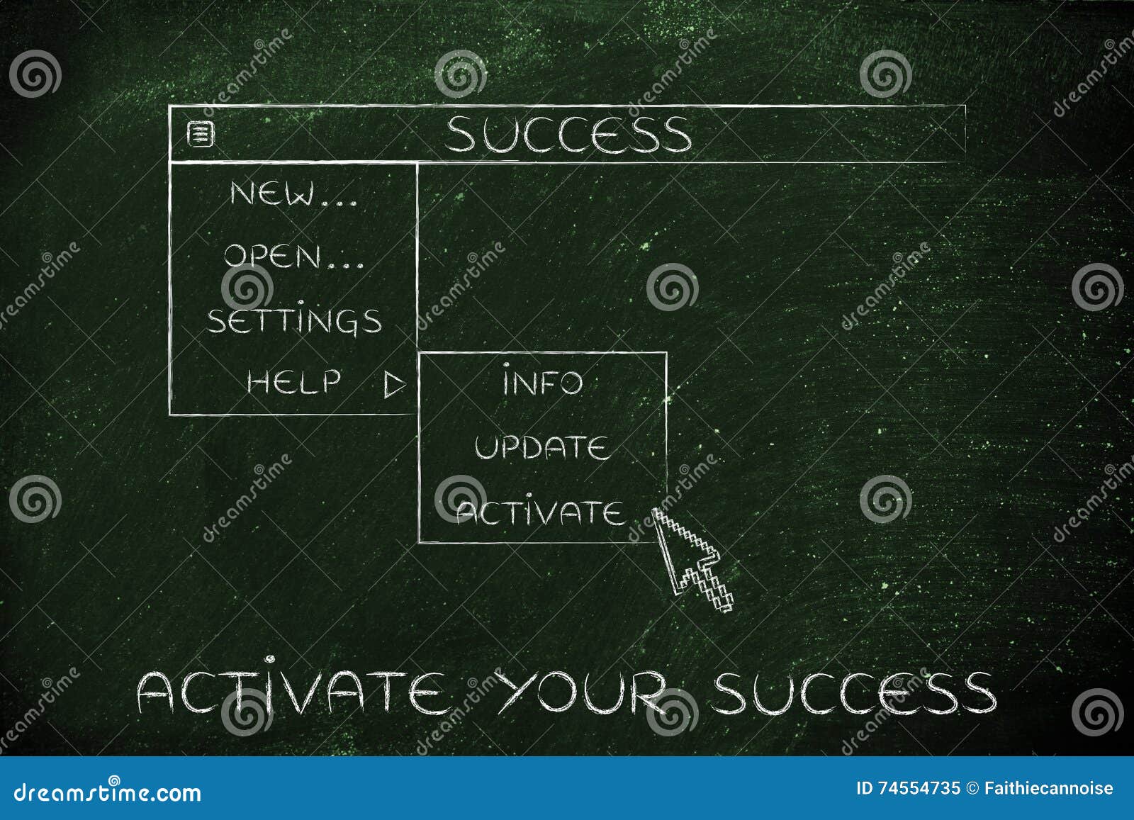 Success Dropdown Menu, Pointer Selecting the Activate Option Stock ...
