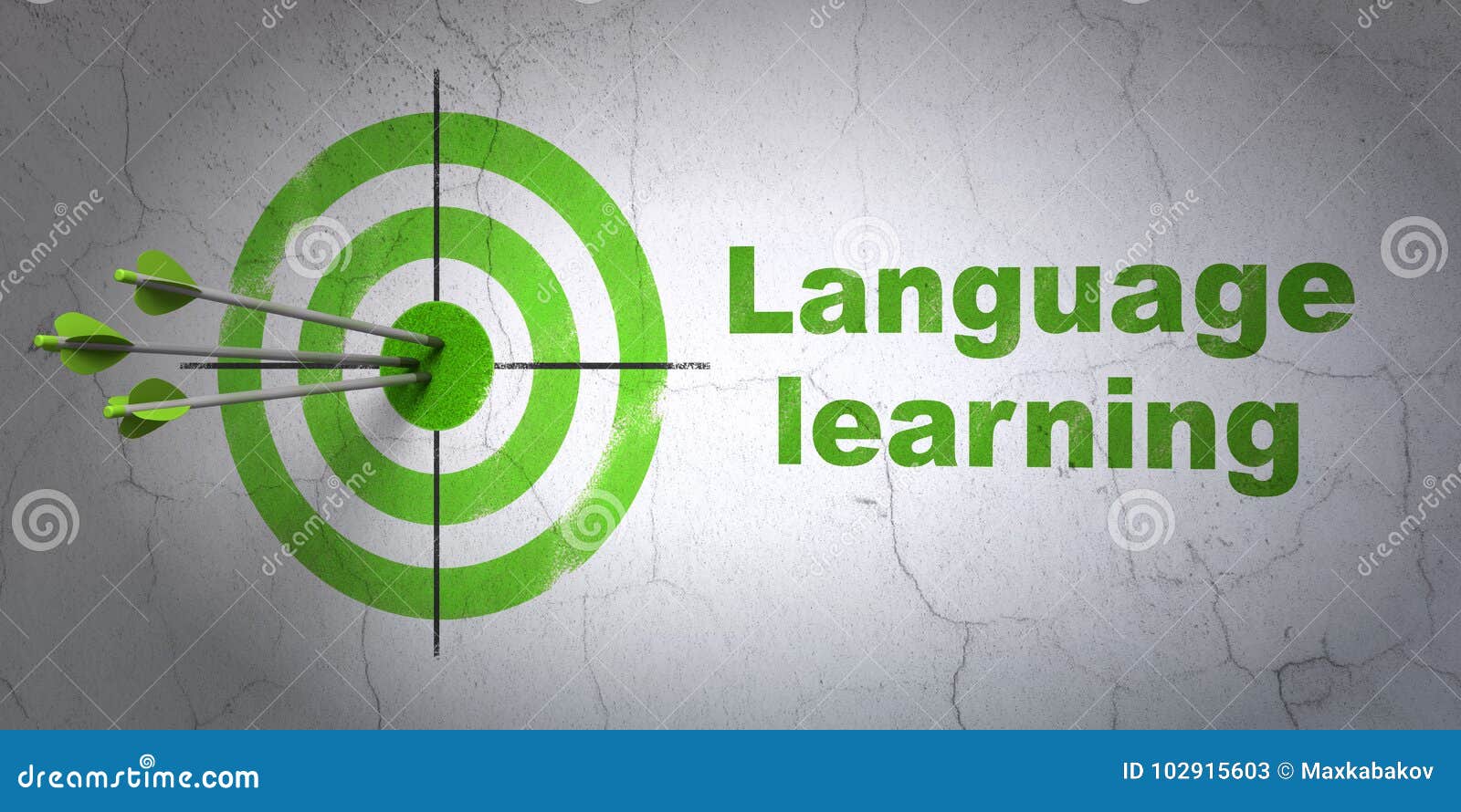 Education Concept: Target and Language Learning on Wall Background ...