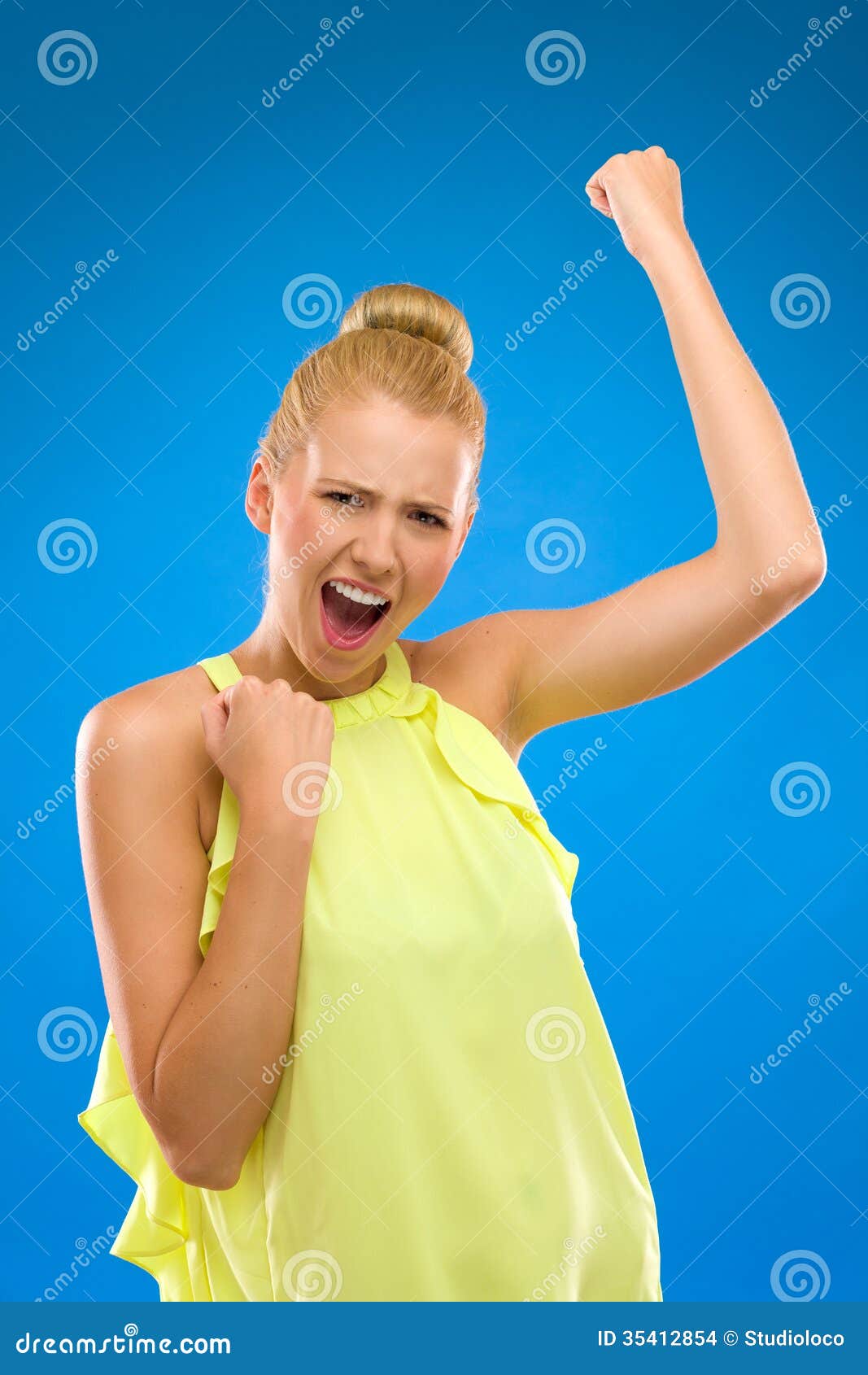 Success girl. stock photo. Image of ecstatic, blond, hand - 35412854