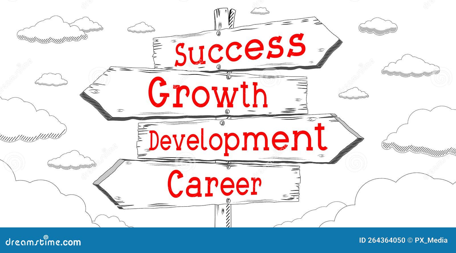 Success, Growth, Development, Career - Outline Signpost with Four ... Success, Growth, Development, Career - Outline Signpost with Four ...