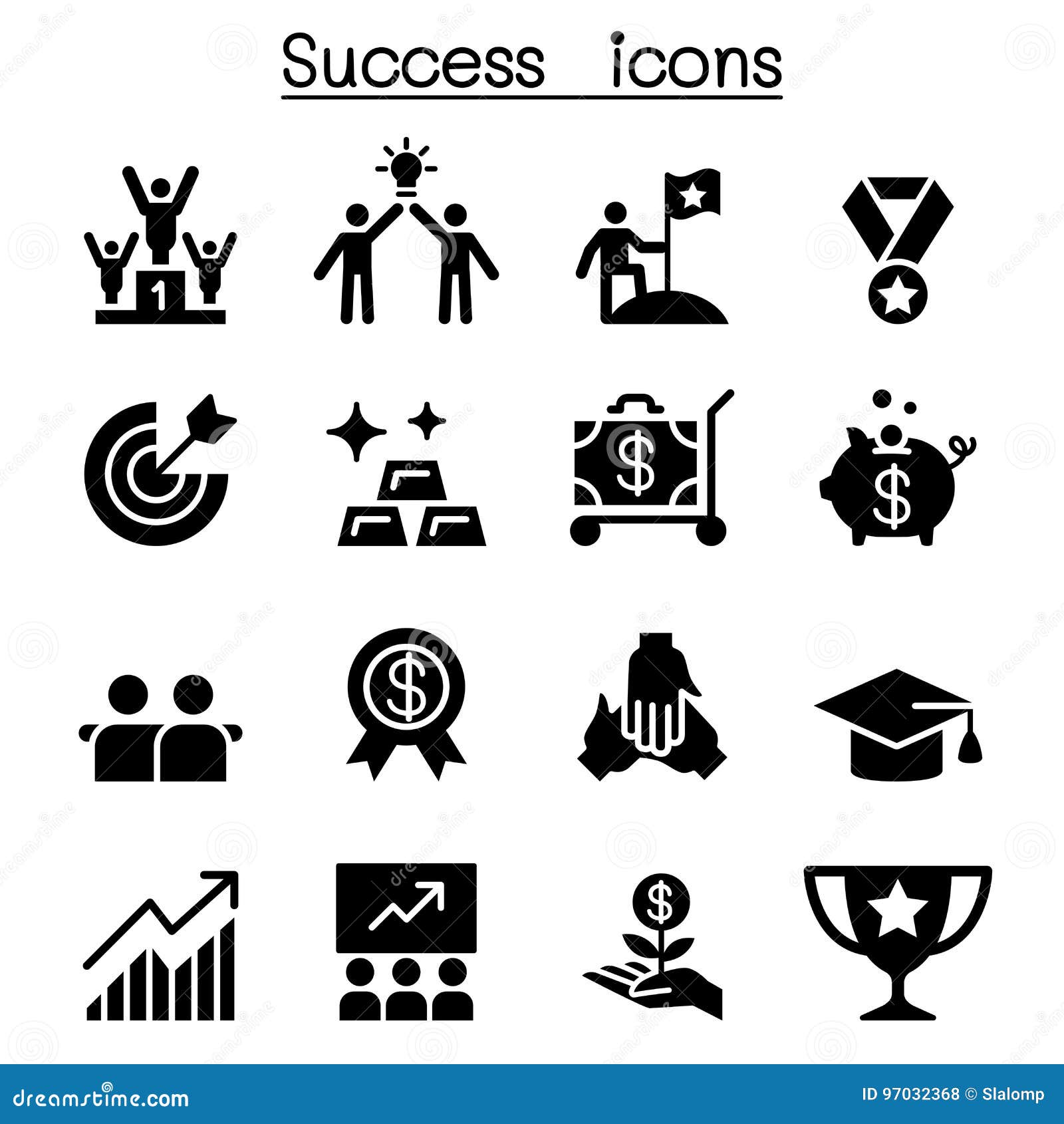Success Icon Set Flat Style Stock Vector - Illustration of education ...