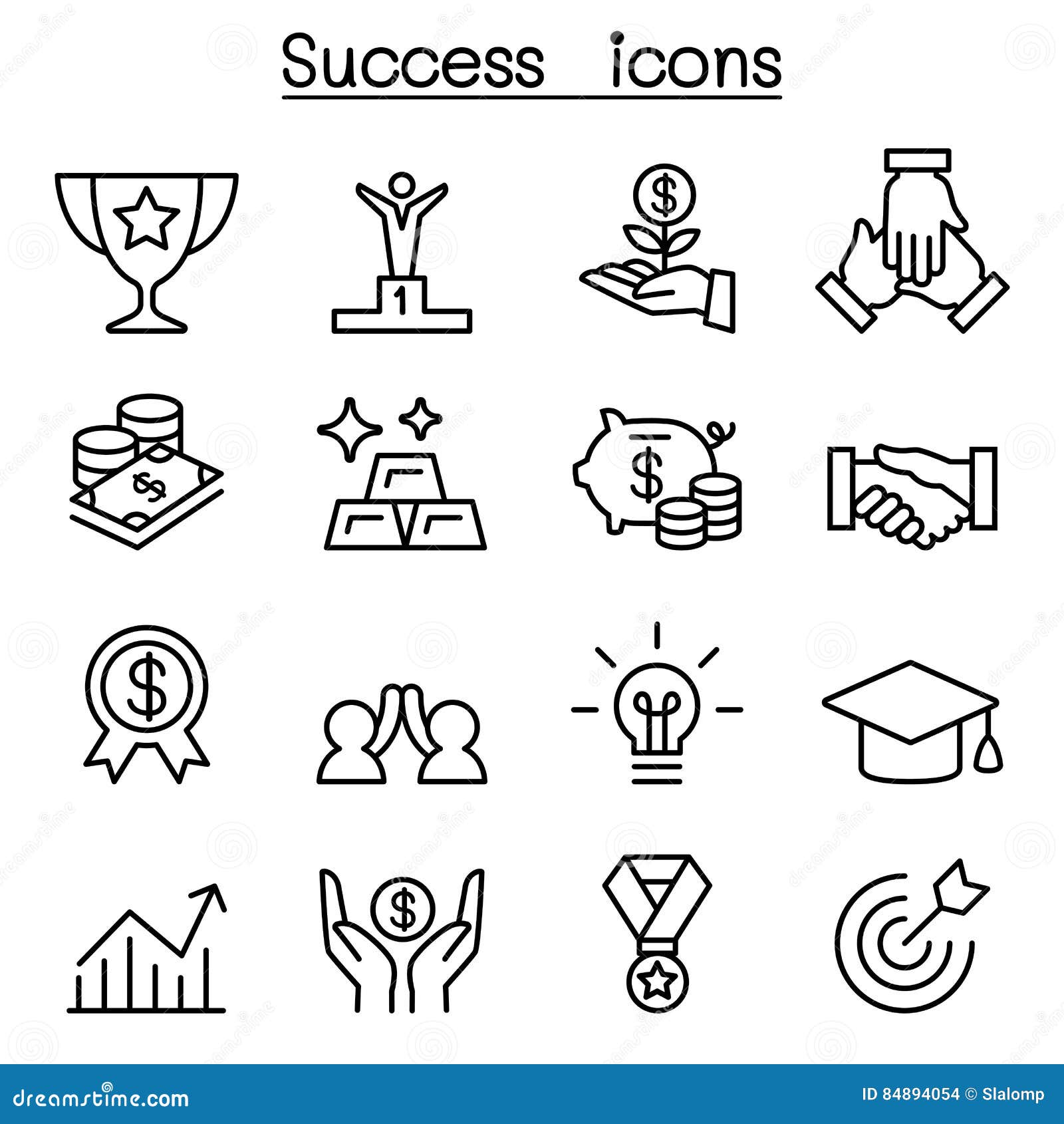Success Icon Set in Thin Line Style Stock Illustration - Illustration ...