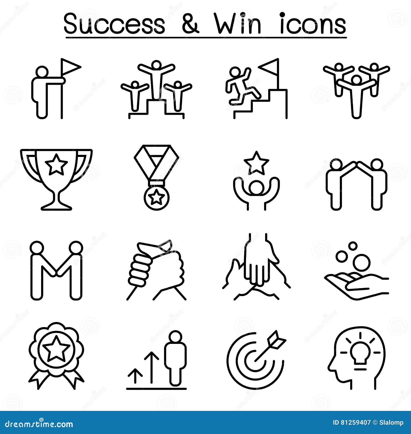 Success Icon Set in Thin Line Style Stock Vector - Illustration of ...