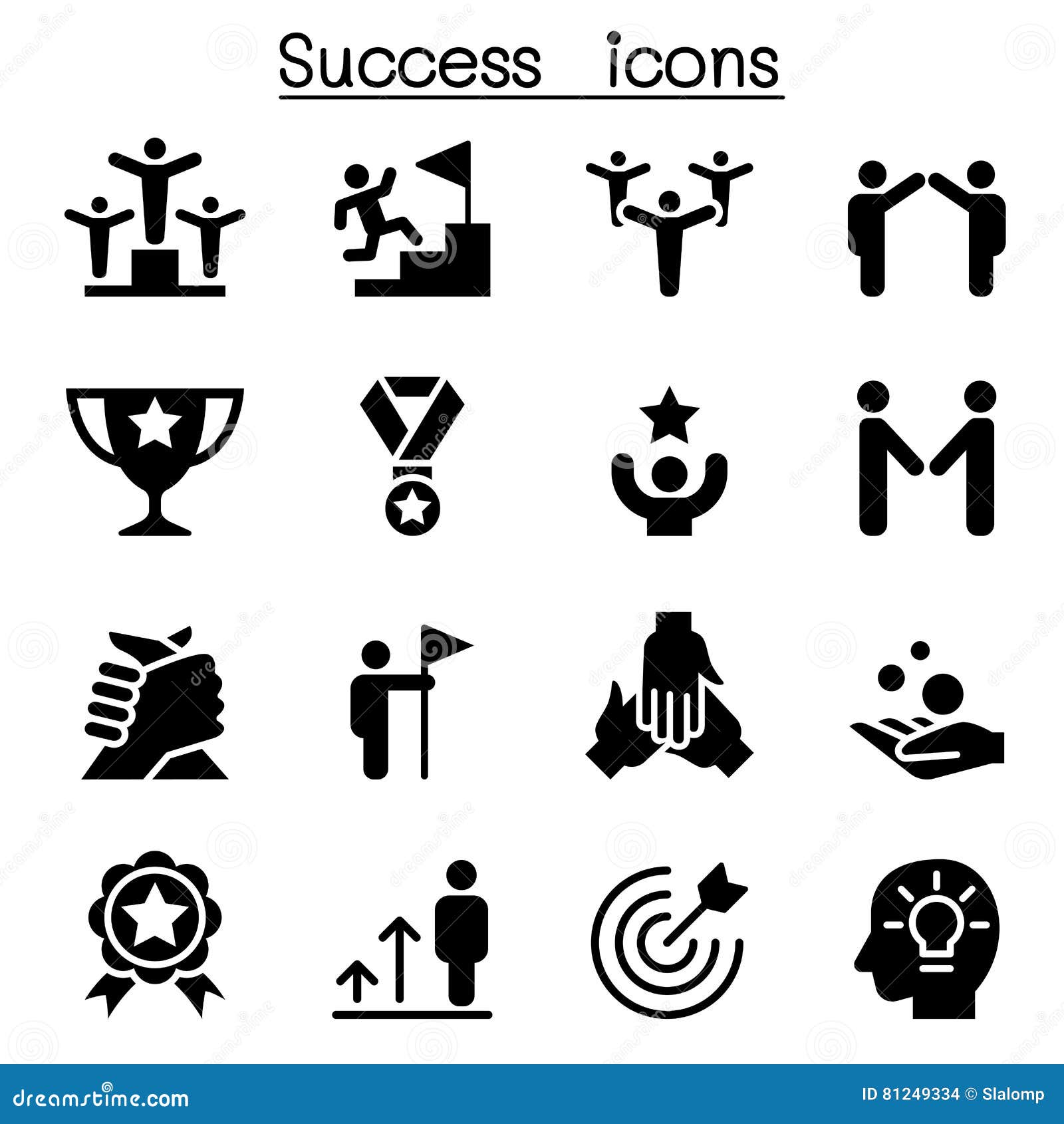 Success icon set stock vector. Illustration of pictogram - 81249334