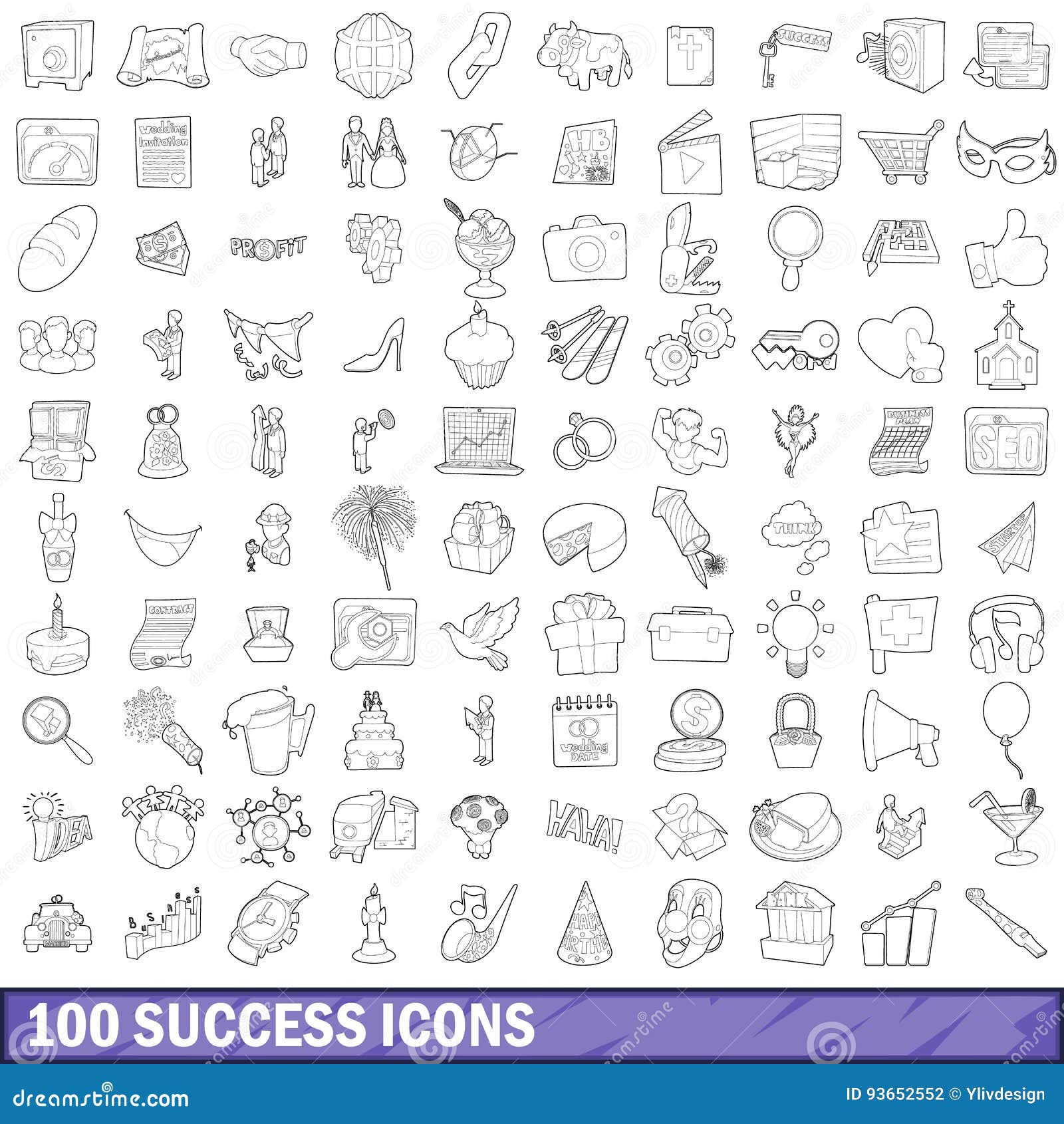 100 Success Icons Set, Outline Style Stock Vector - Illustration of ...