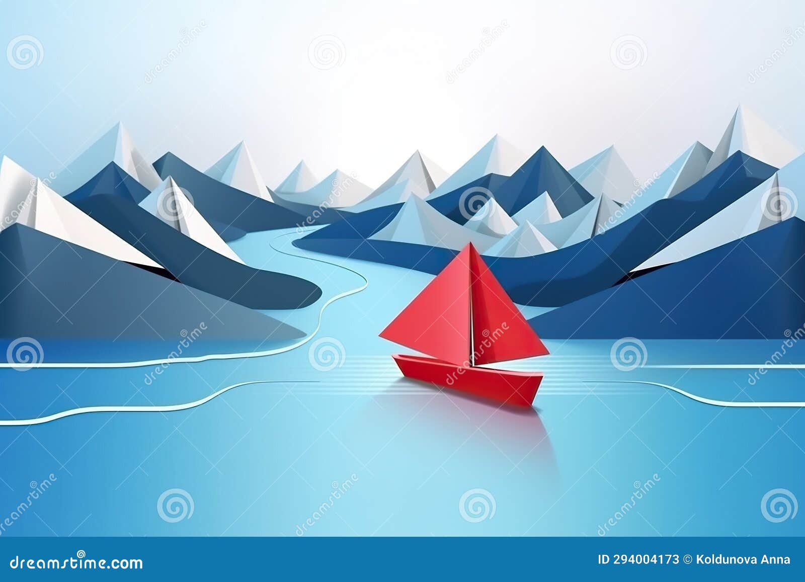 Success Leadership Concept. Red Ship on Blue River Looking for Right ...