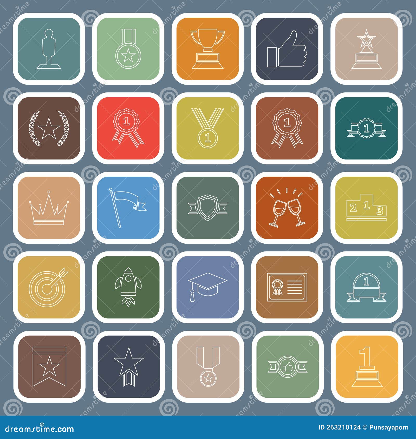 Success Line Flat Icons on Blue Background Stock Vector - Illustration ...