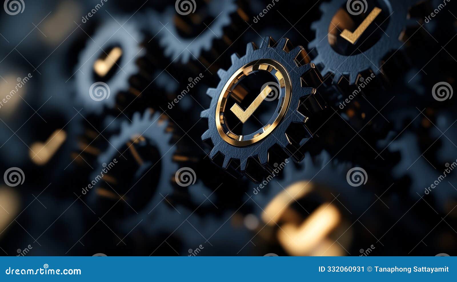 Success Mechanism Checkmark Gears for Business Gears Interlocked with ...