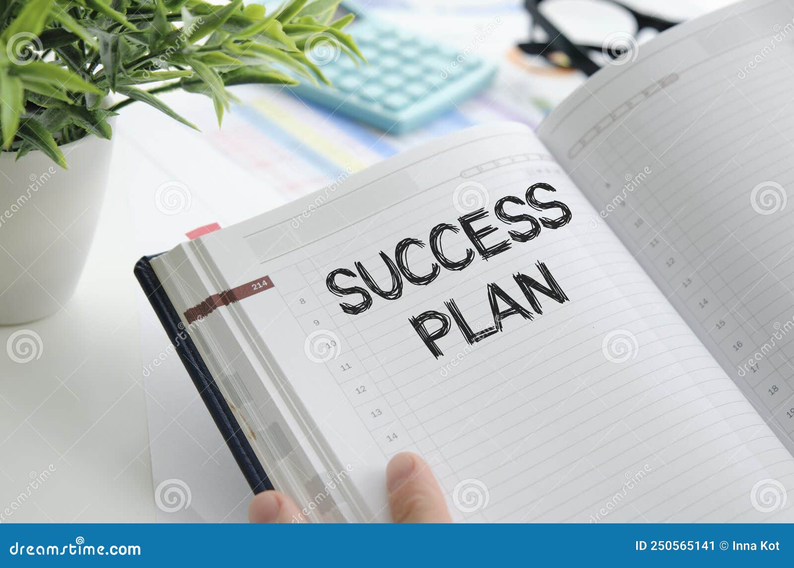 Success Plan Text on Notepad in Hands with Flowers and Calculator Stock ...