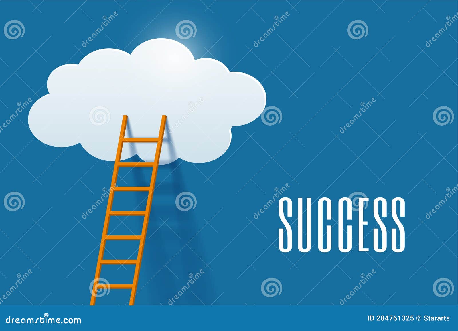 Success and Progress Concept with Wooden Ladder Leading To White Cloud ...