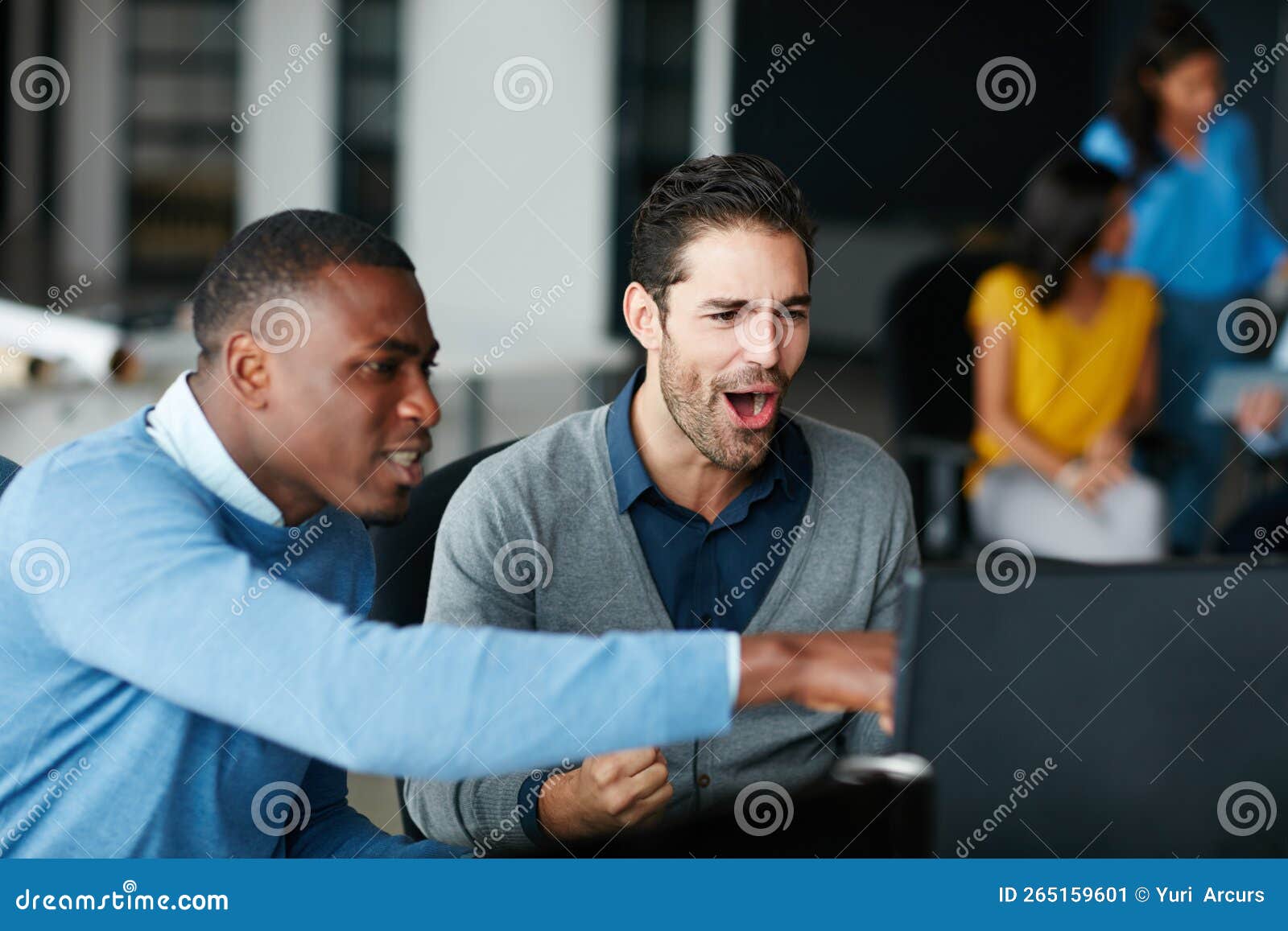 Success in Progress. Two Businessmen Cheering in the Office. Stock ...