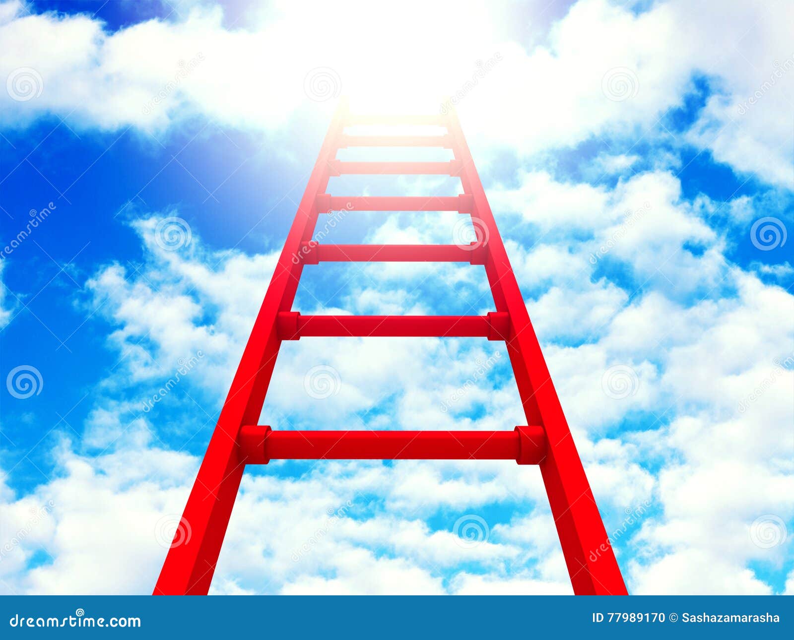 Success Red Ladder To Clouds Sky Background Stock Photo | CartoonDealer ...
