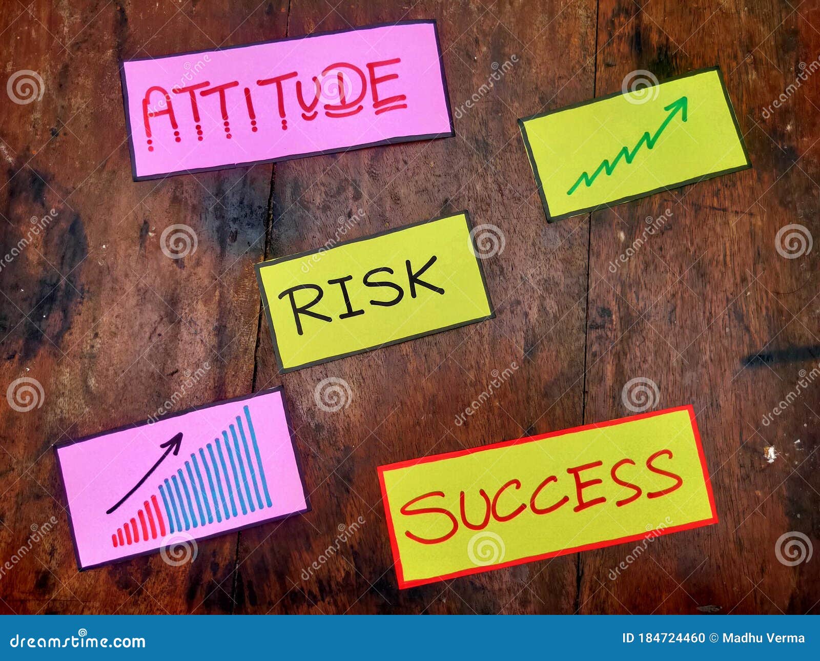 Success, Risk, Attitude Chits in Wood Background Stock Photo - Image of ...