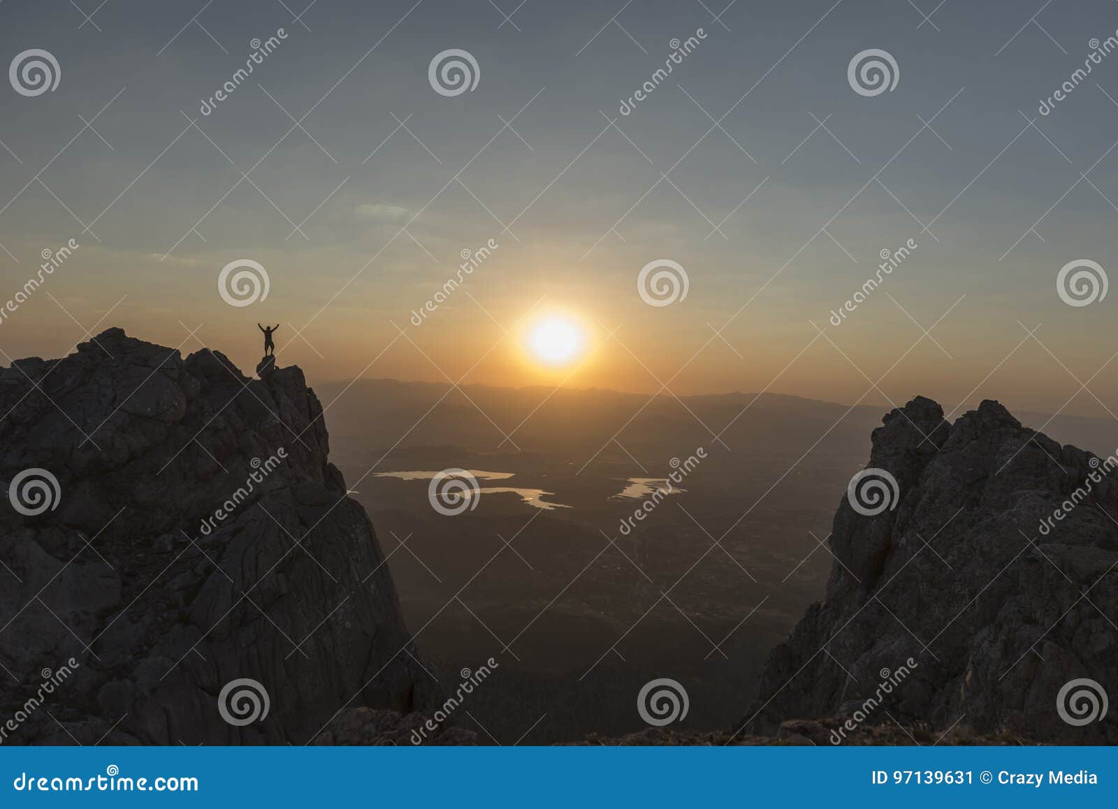 Success of the Summit, the Sunrise in the Mountains Stock Image - Image ...