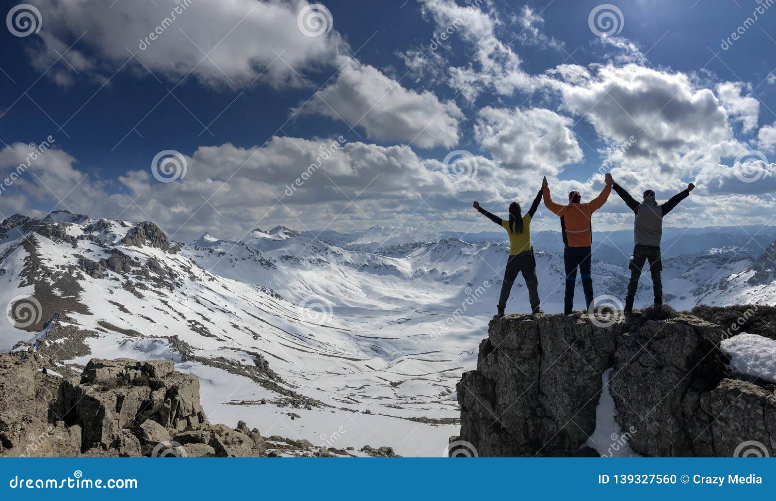 The Peak Success of Three Mountaineers and Spectacular Landscapes Stock ...