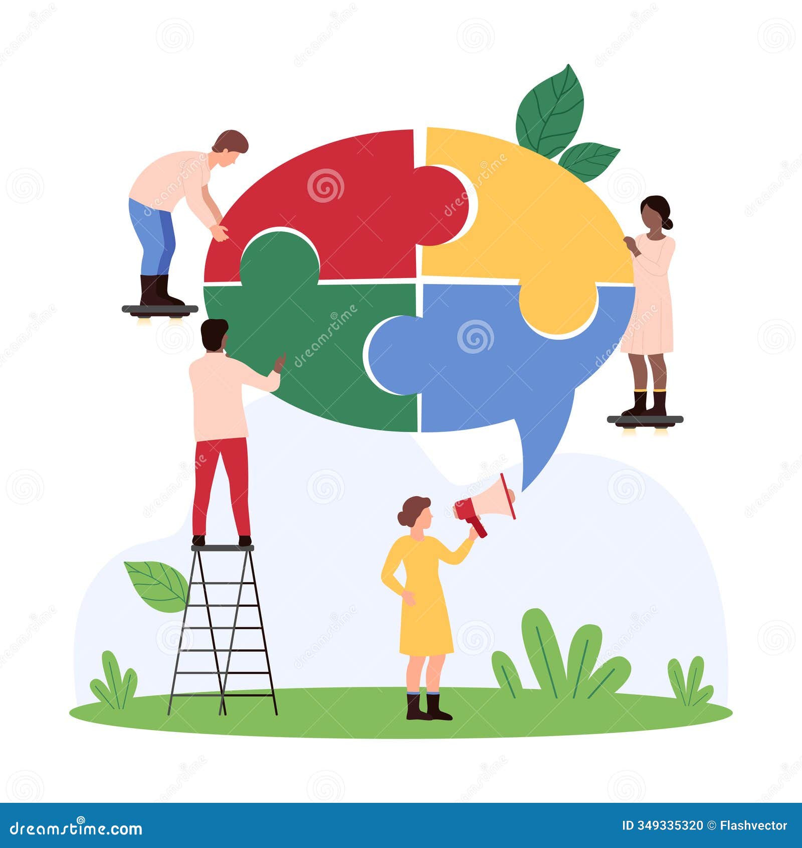 Success Team Communication, Tiny People Connect Puzzle Pieces Inside ...