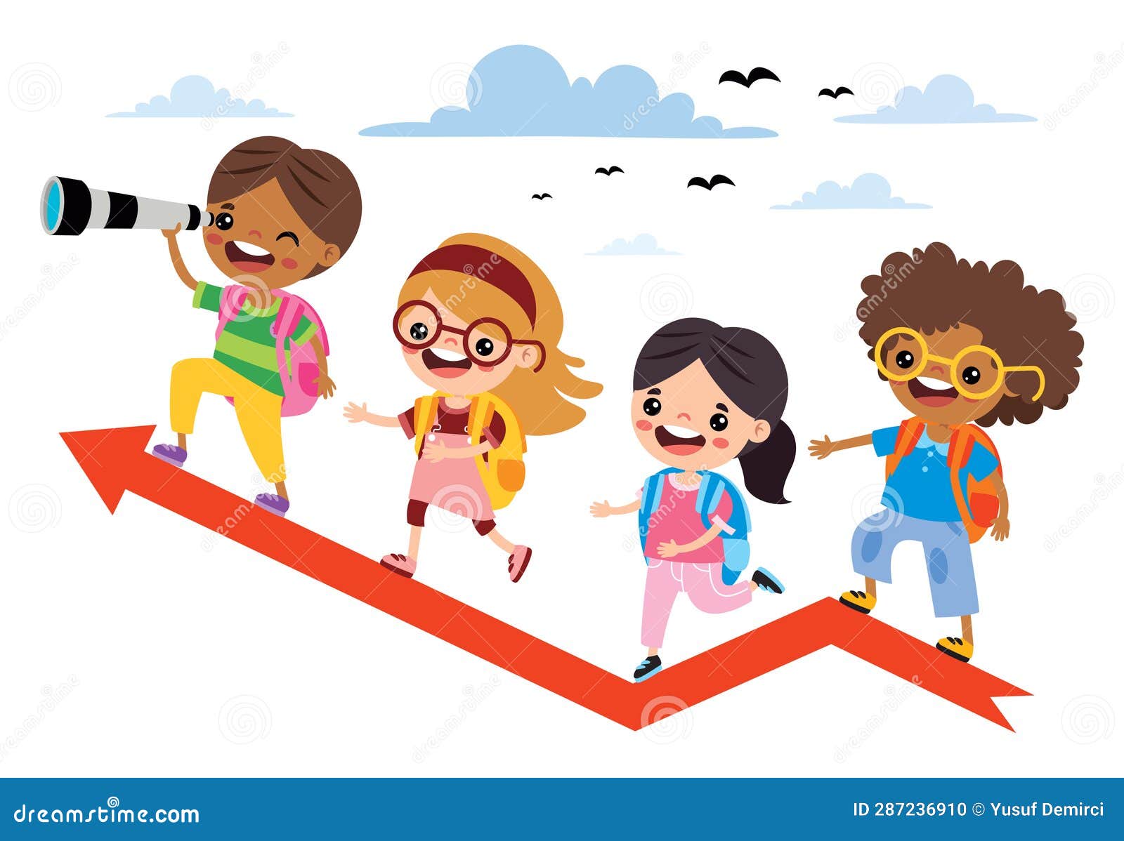 Success and Teamwork Concept with Cartoon Kids Stock Illustration ...