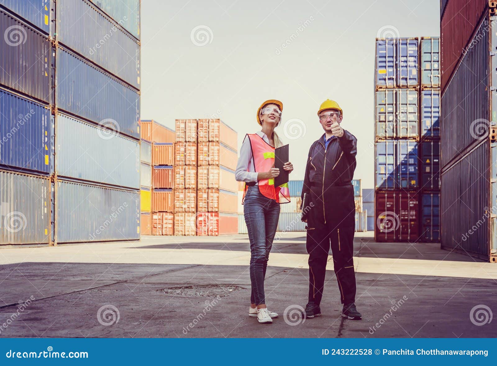 Success Teamwork Concepts Engineer And Worker At Cargo Container Man