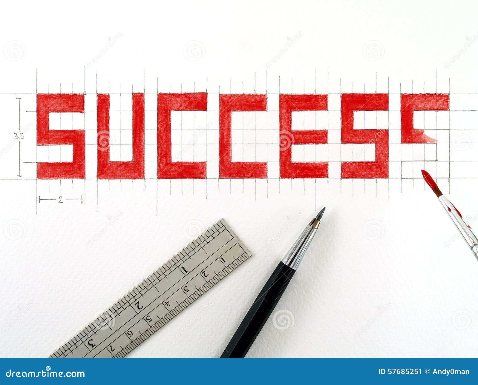 Word Success, Watercolor Painting on Lettering Sketch in Grid Scale ...