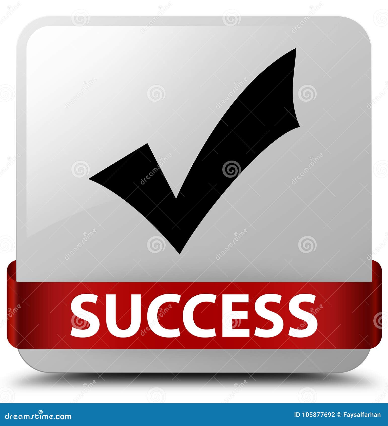 Success (validate Icon) White Square Button Red Ribbon in Middle Stock ...