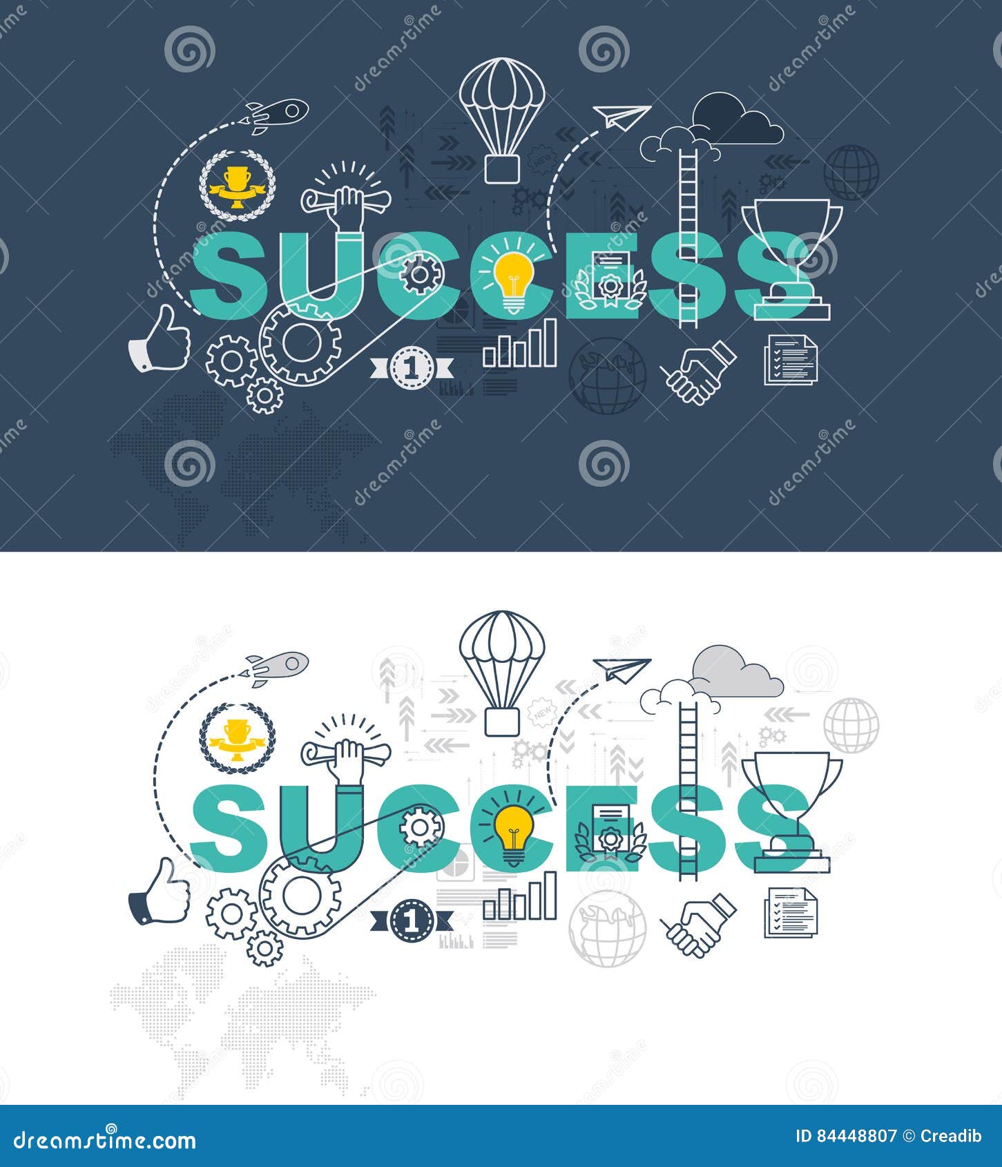 Success Web Page Banner Concept with Thin Line Flat Design Stock Vector ...