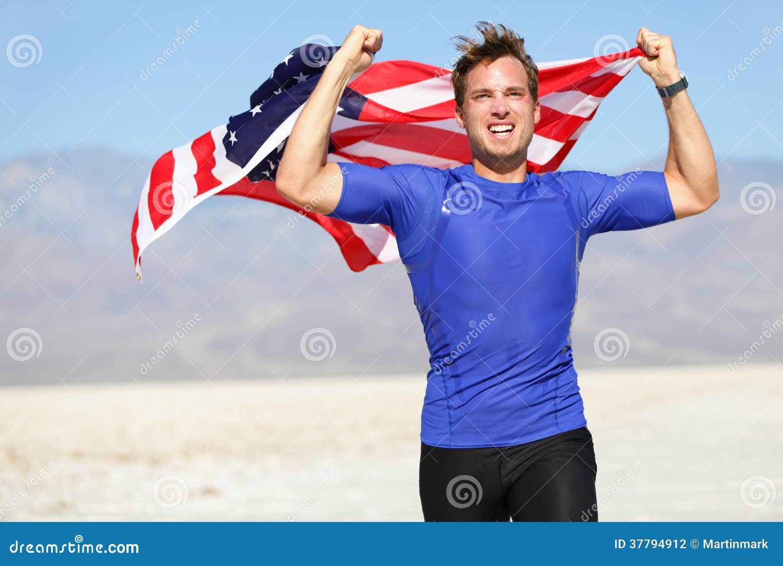 Success - Winning Runner Cheering with USA Flag Stock Photo - Image of ...
