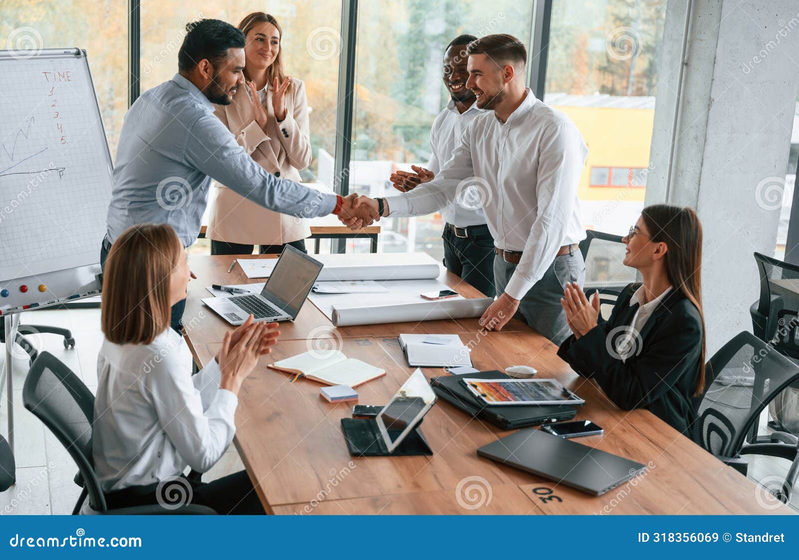 Successful Agreement, Making Handshake. Group of Office Workers are ...
