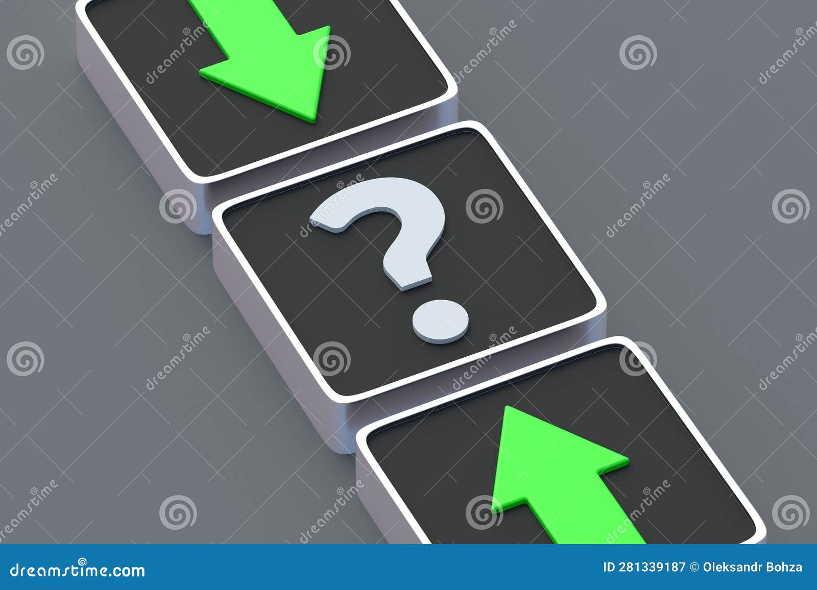 Successful Analysis. Question Mark and Arrows on Buttons. Alternative ...