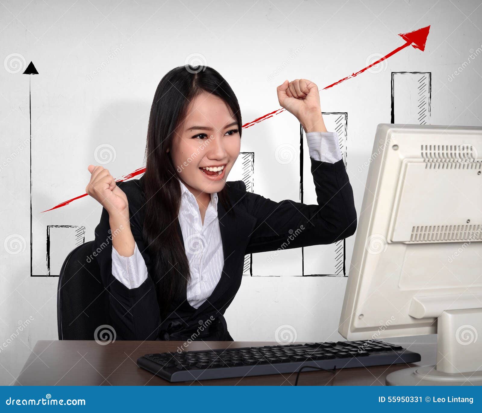 Successful Asian Business Woman in Front of Computer Stock Image ...