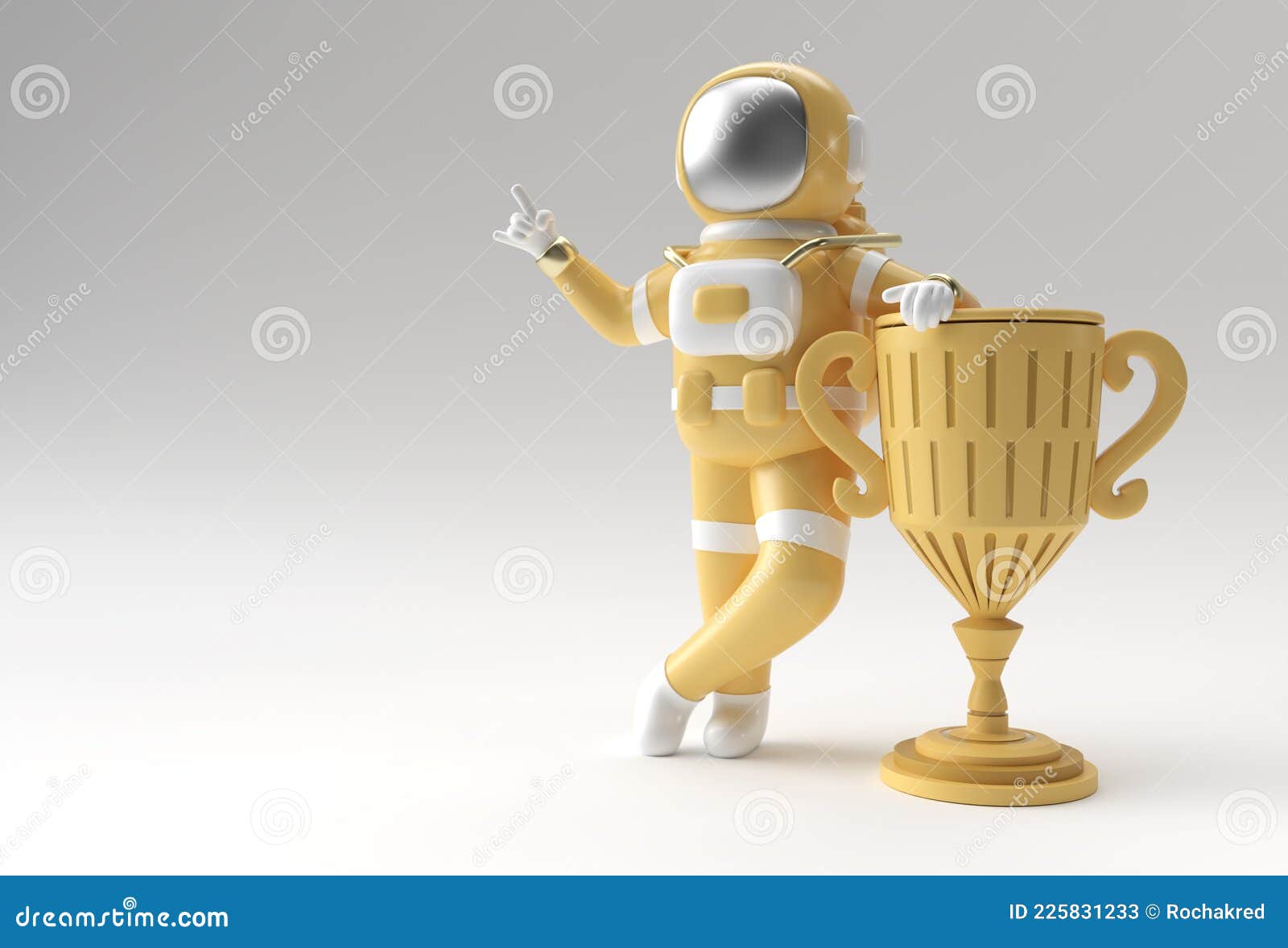 Successful Astronaut Got the First Prize Trophy 3D Rendering Stock ...