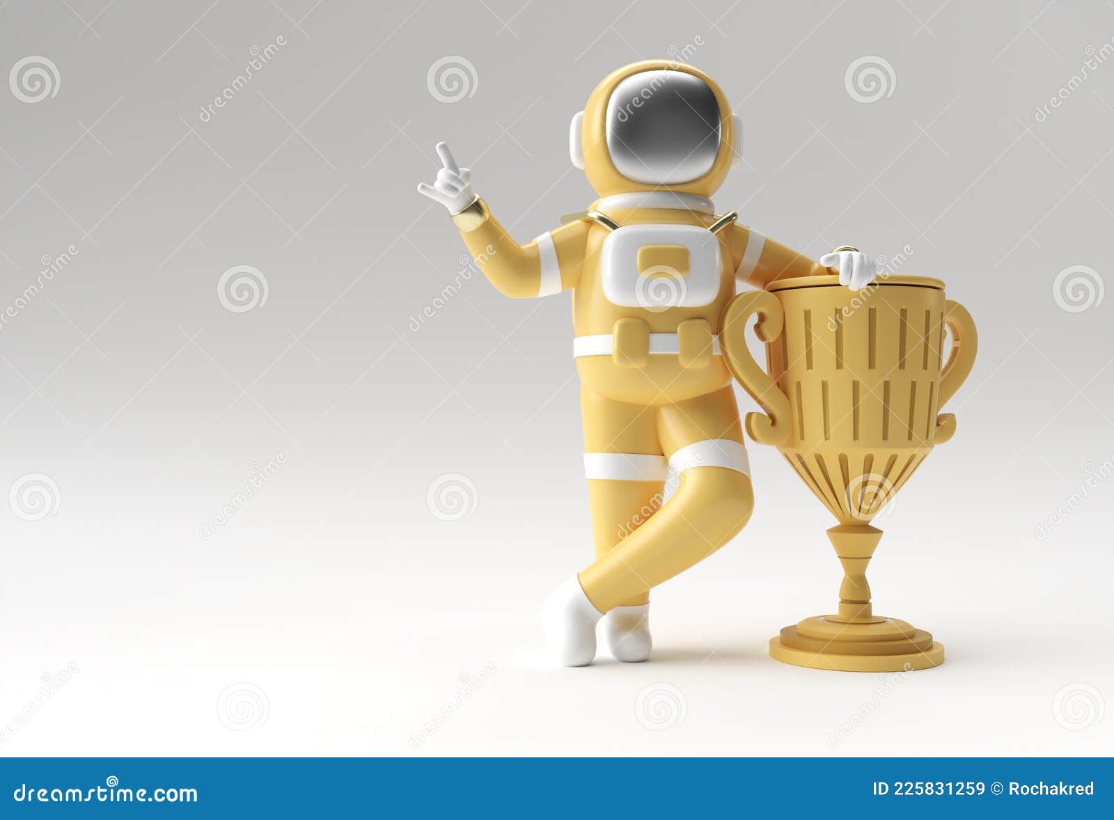 Successful Astronaut Got the First Prize Trophy 3D Rendering Stock ...