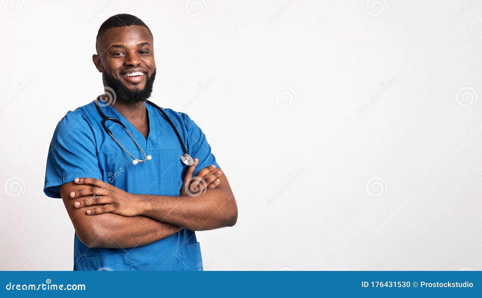 Successful Black Practitioner Posing Over White Background Stock Photo ...