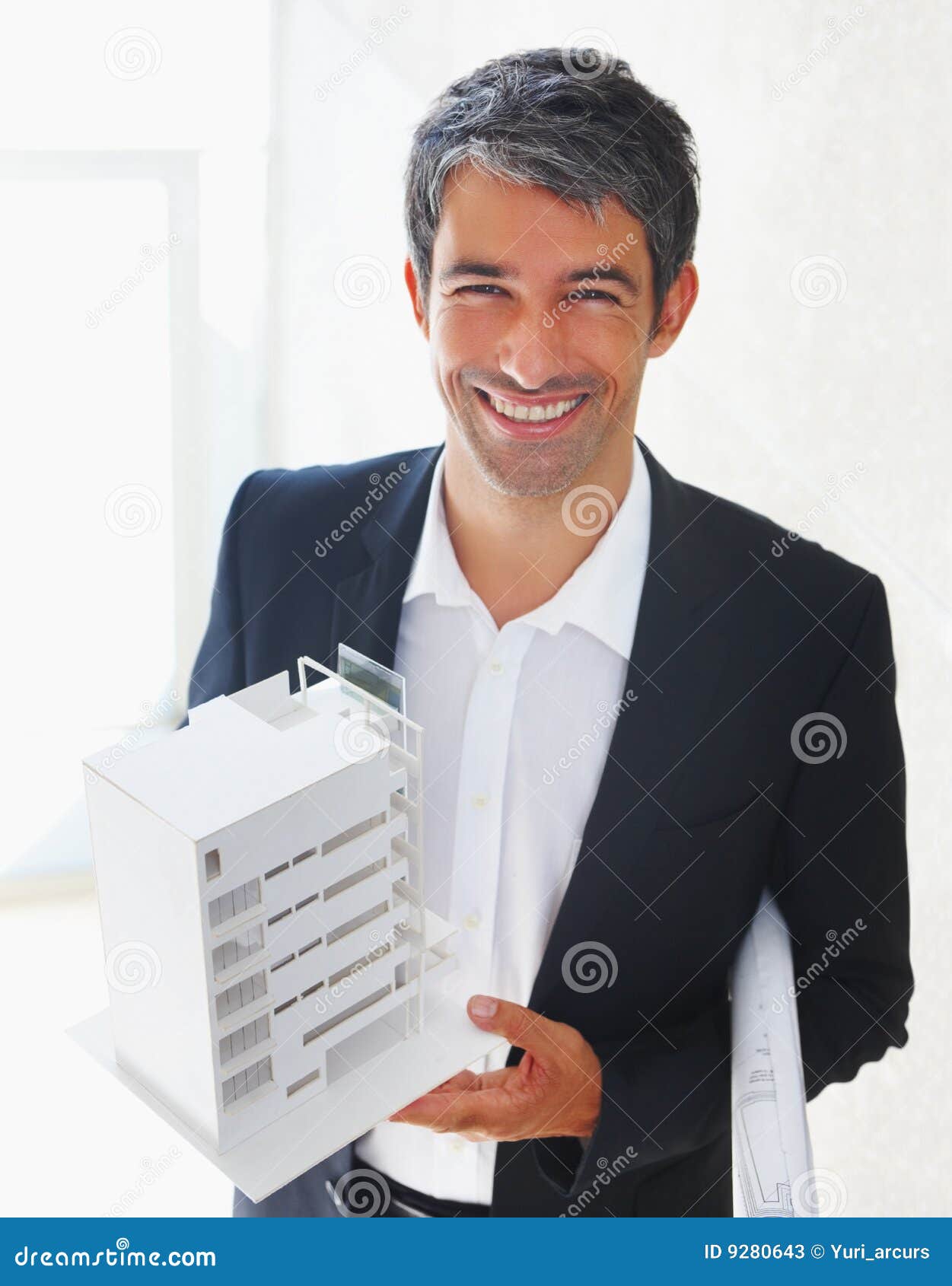 Successful Builder Holding a Miniature Building Stock Image - Image of ...