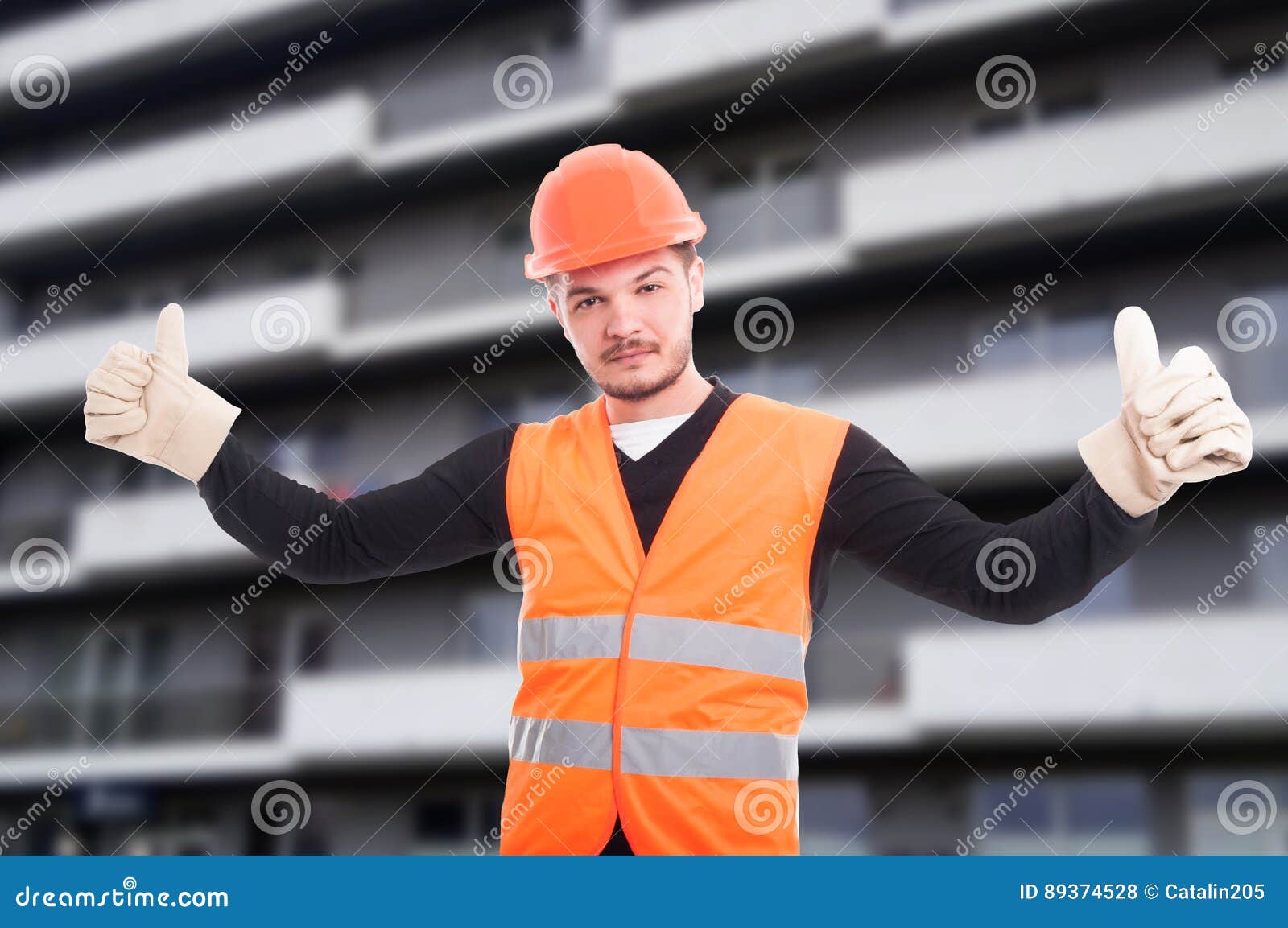 Successful Builder Shows Double Like Sign Stock Photo - Image of ...