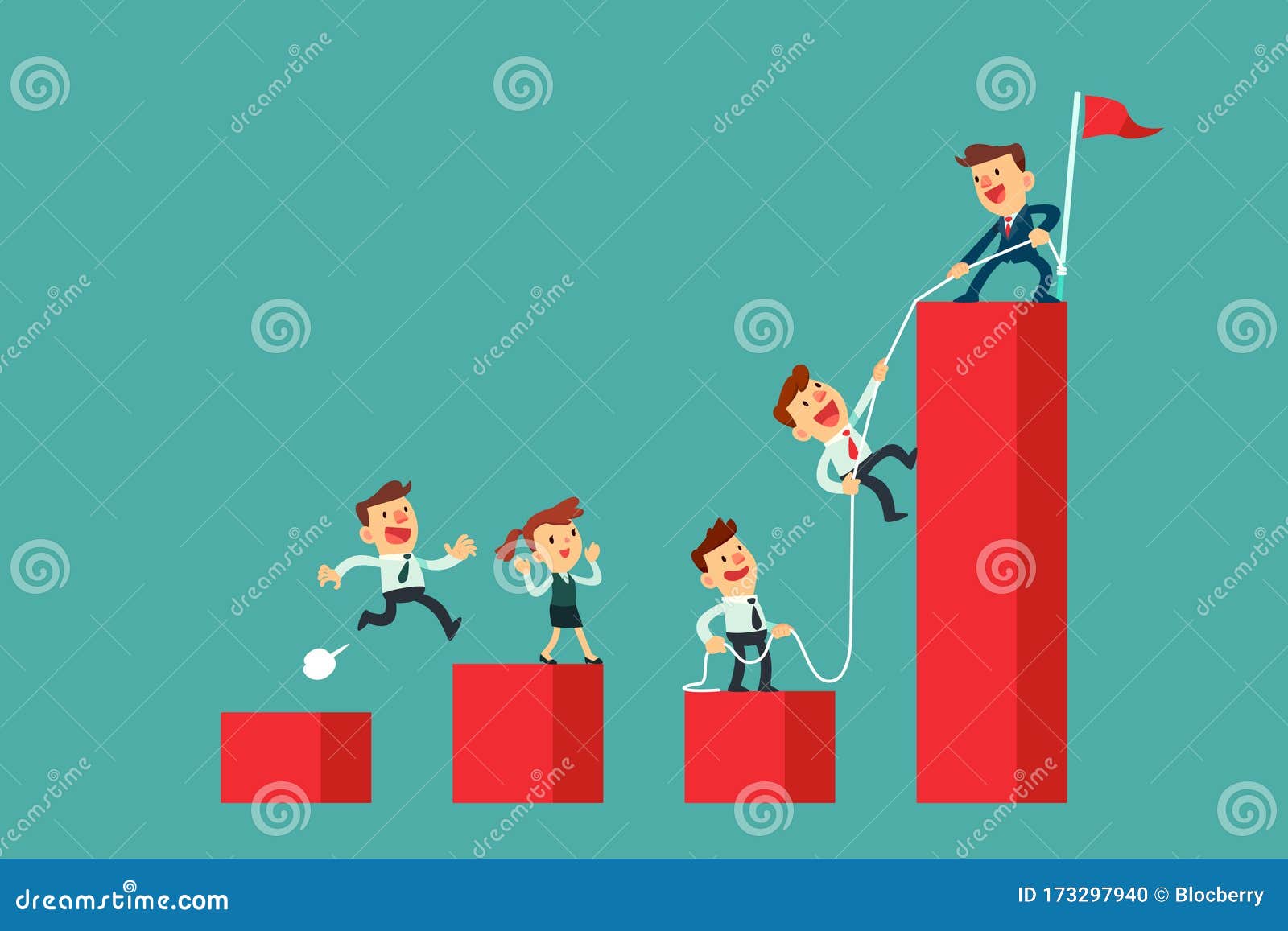 Successful Business Leader Help His Team Climb Bar Chart Stock Vector ...