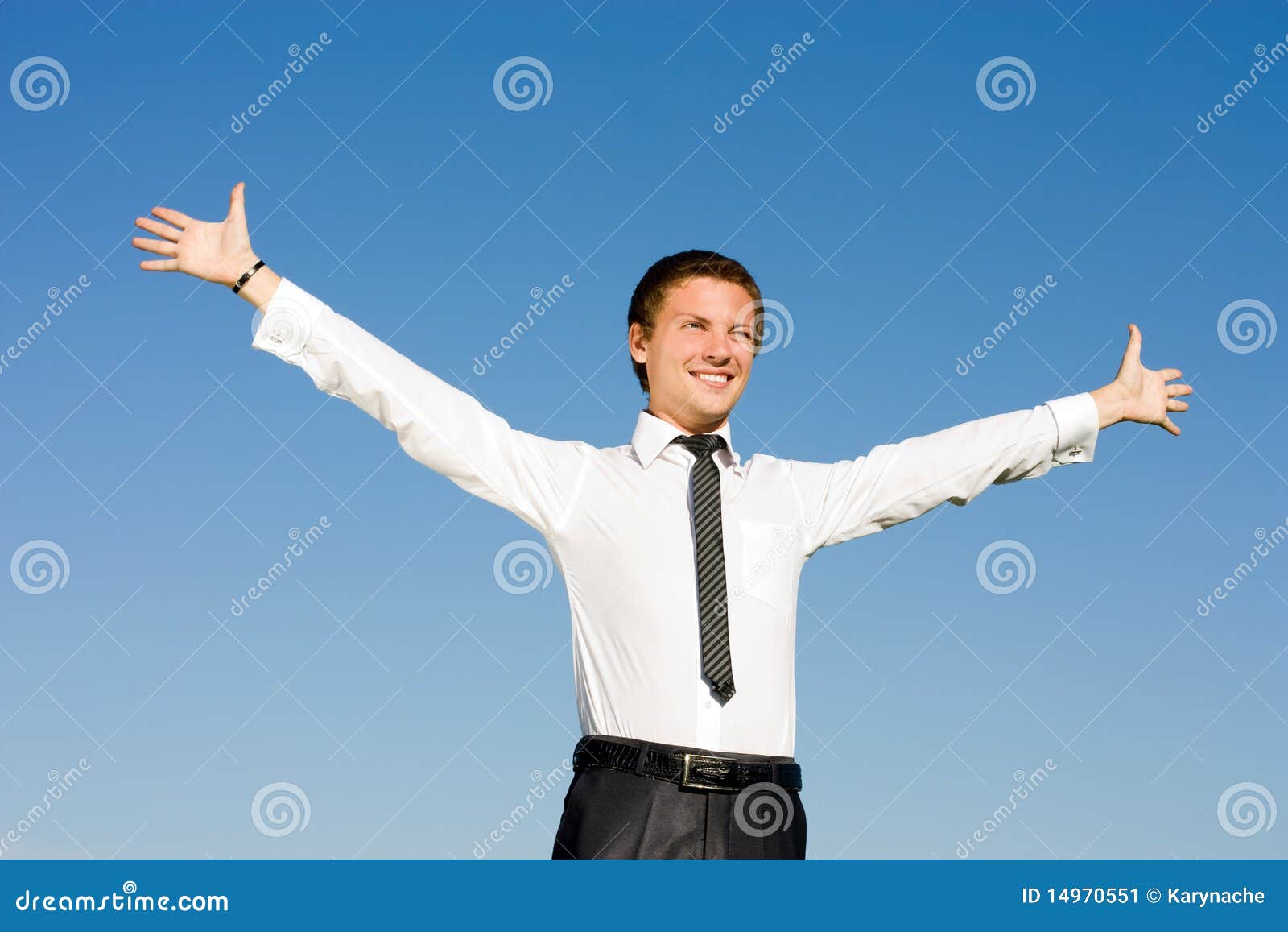 Successful Business Man with Arms Up Stock Image - Image of person ...