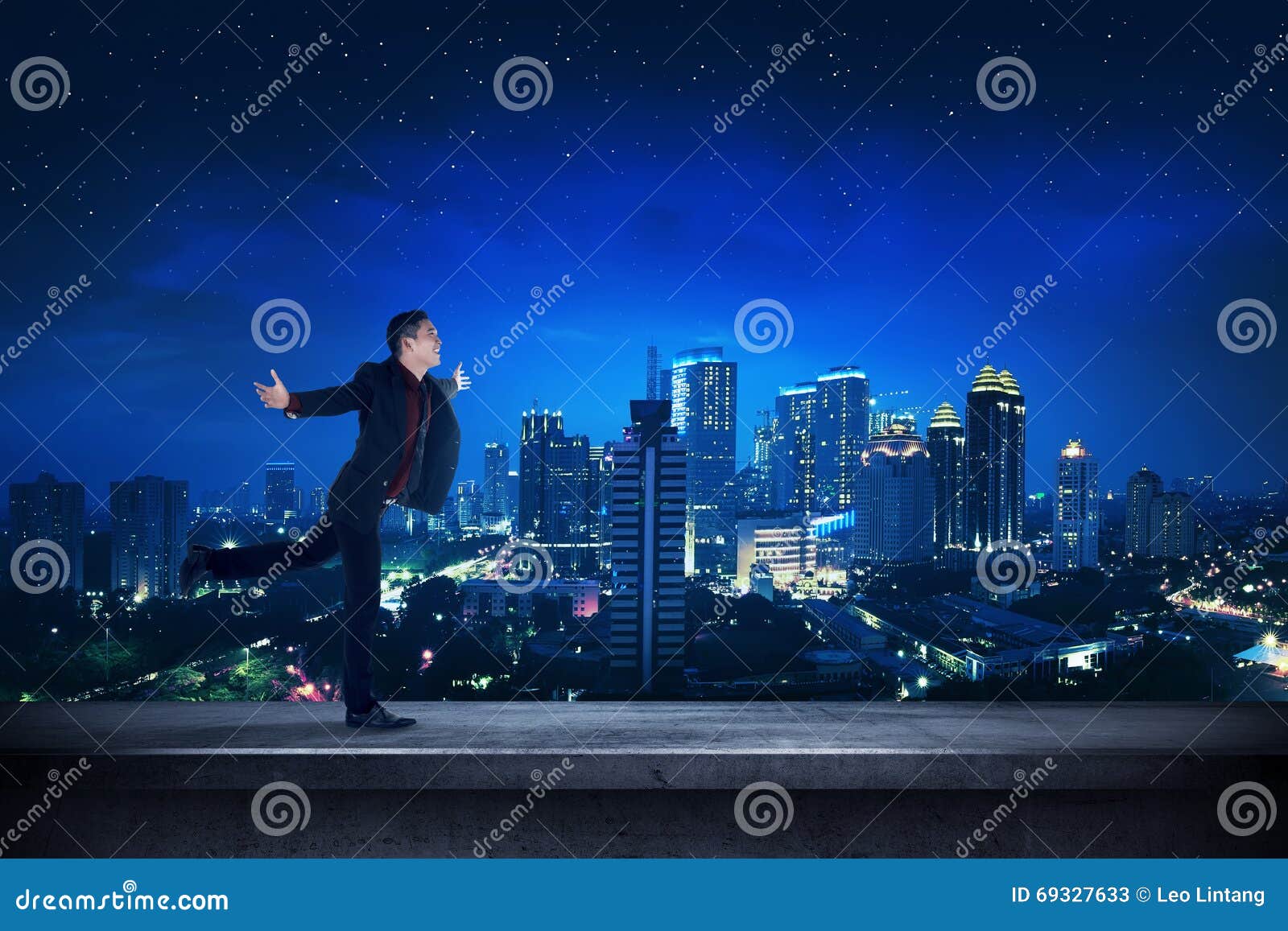 Successful Business Man on the Rooftop at Night Time Stock Image ...