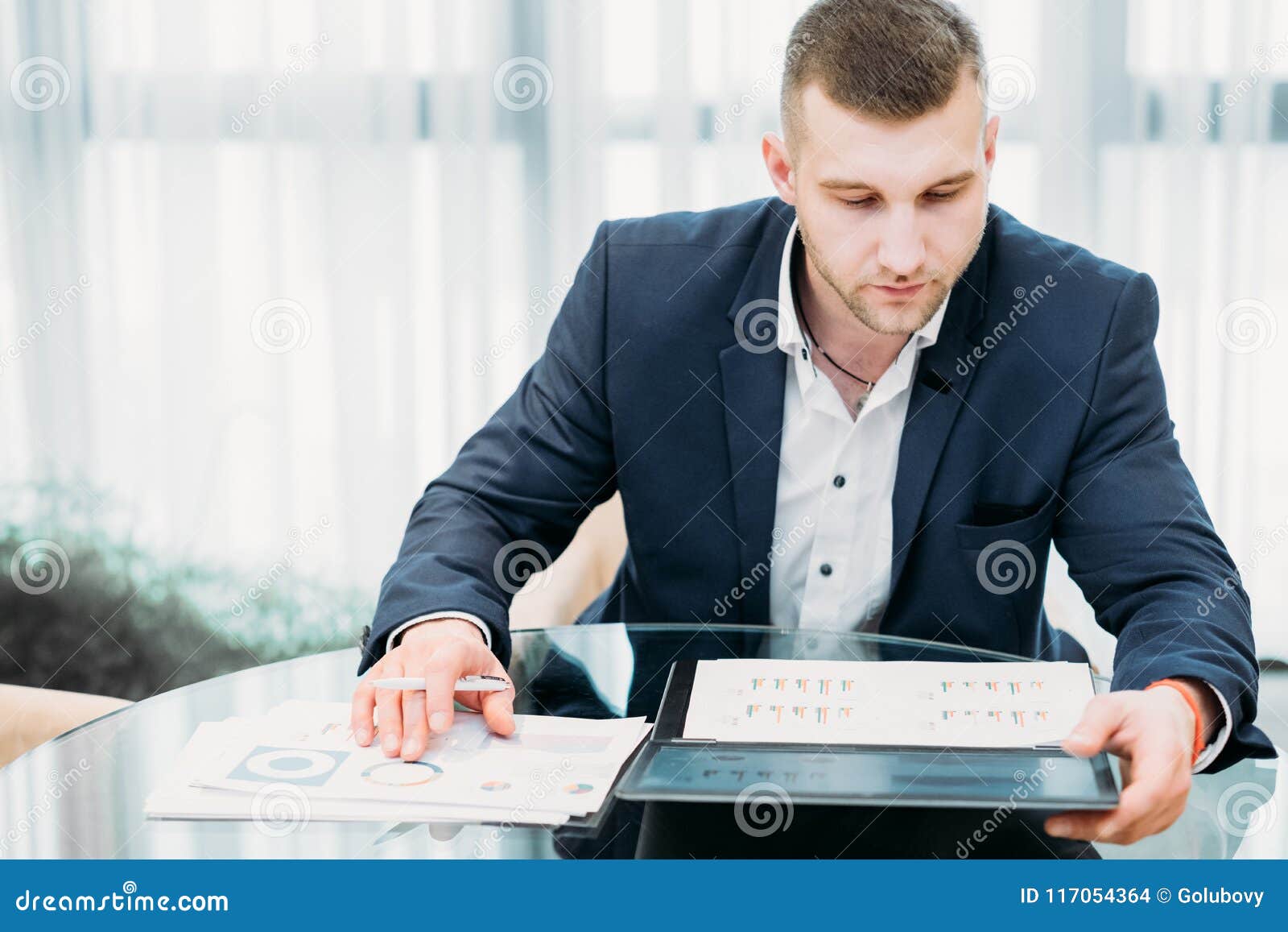 Successful Business Man Working Office Papers Stock Photo - Image of ...