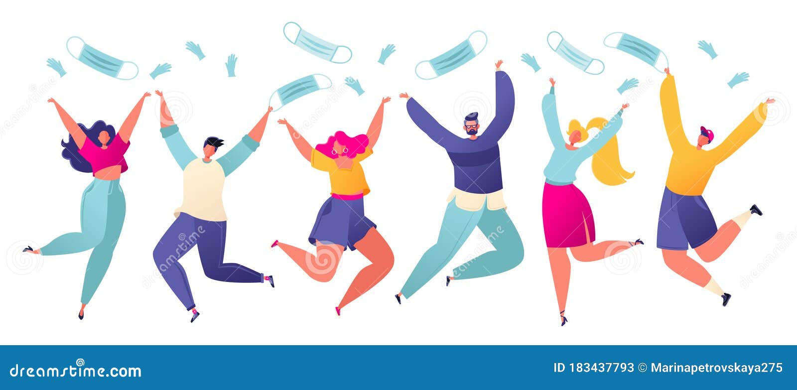 Group of People Celebrating End of the Covid-19 Quarantine Pandemic ...