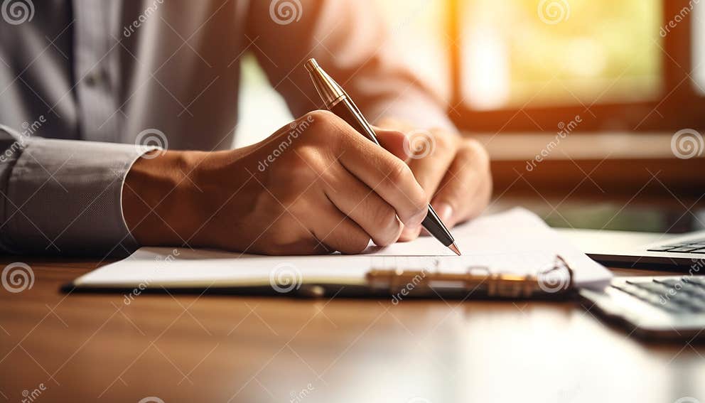 Successful Business Person Working at Desk with Paperwork and Computer ...