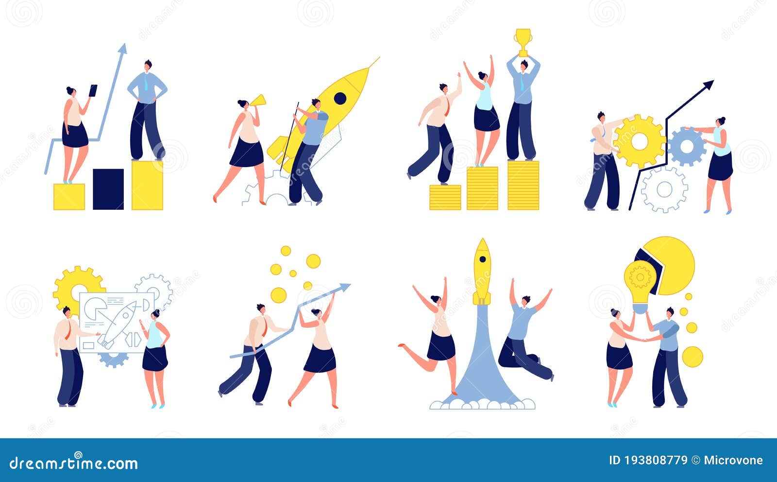 Successful Business Startup. People Boosting, Idea Start and ...