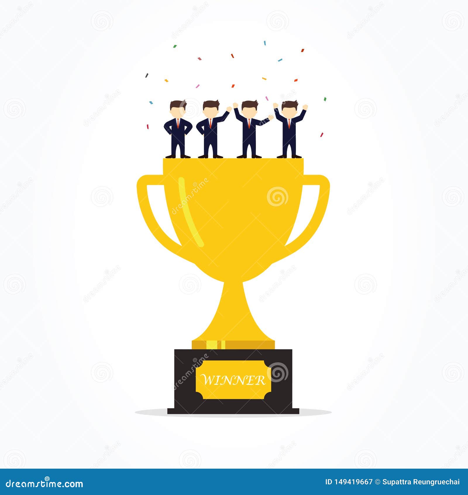 Successful Business Team Celebrating on Top of a Trophy. Stock Vector ...