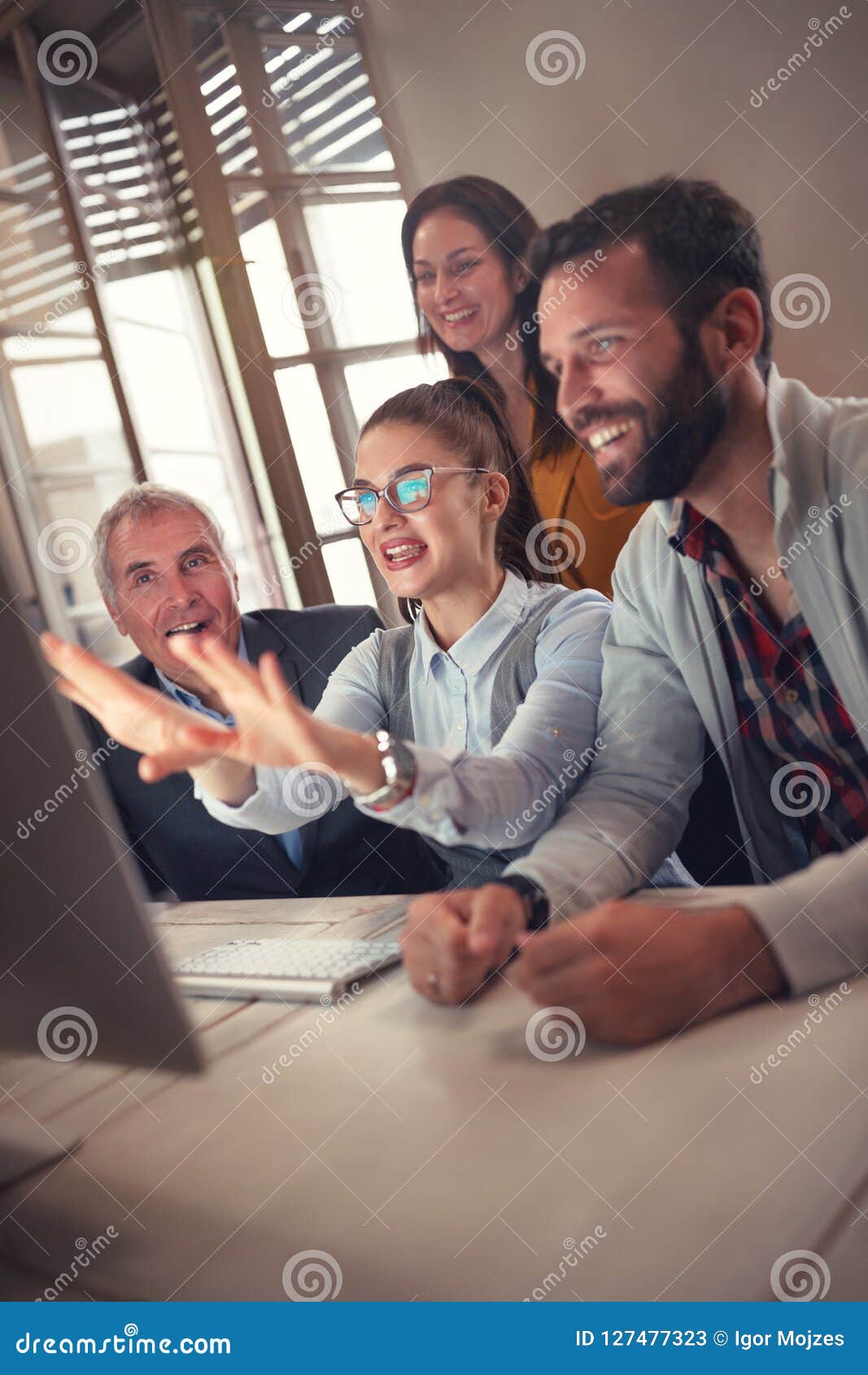 Successful Business Team Cheering at Computer Stock Image - Image of ...