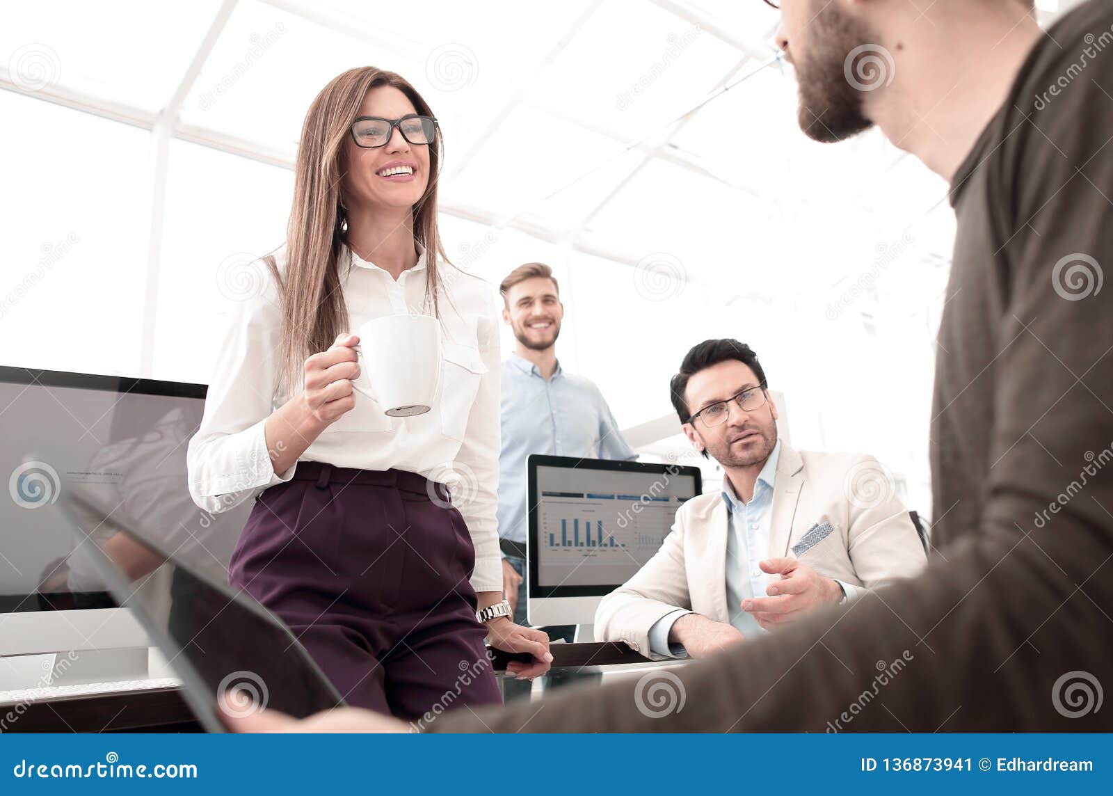 Successful Business Team Talks during a Break. Stock Image - Image of ...