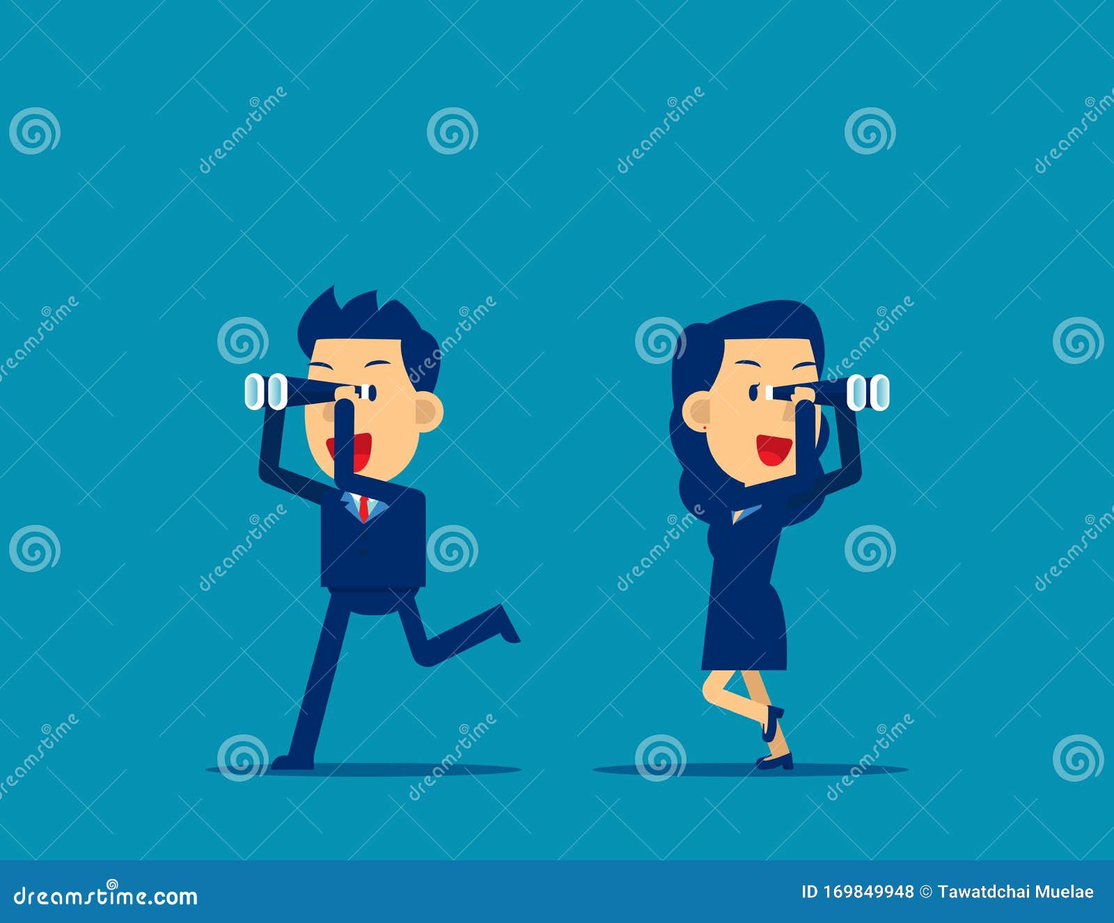 Successful Business with Telescope. Concept Business Vision Vector, Kid ...