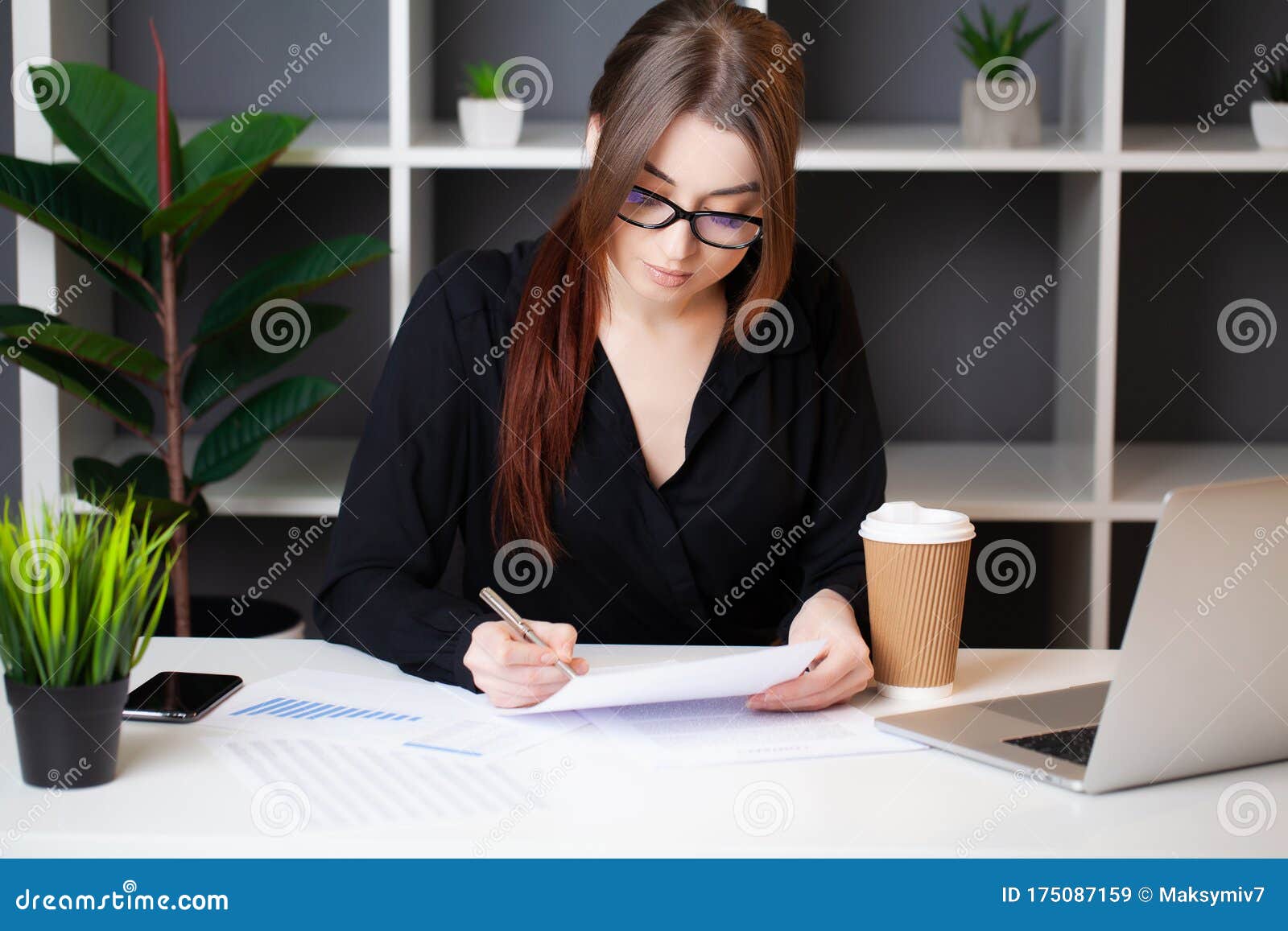 Successful Business Woman Working at the Computer in the Office Stock ...