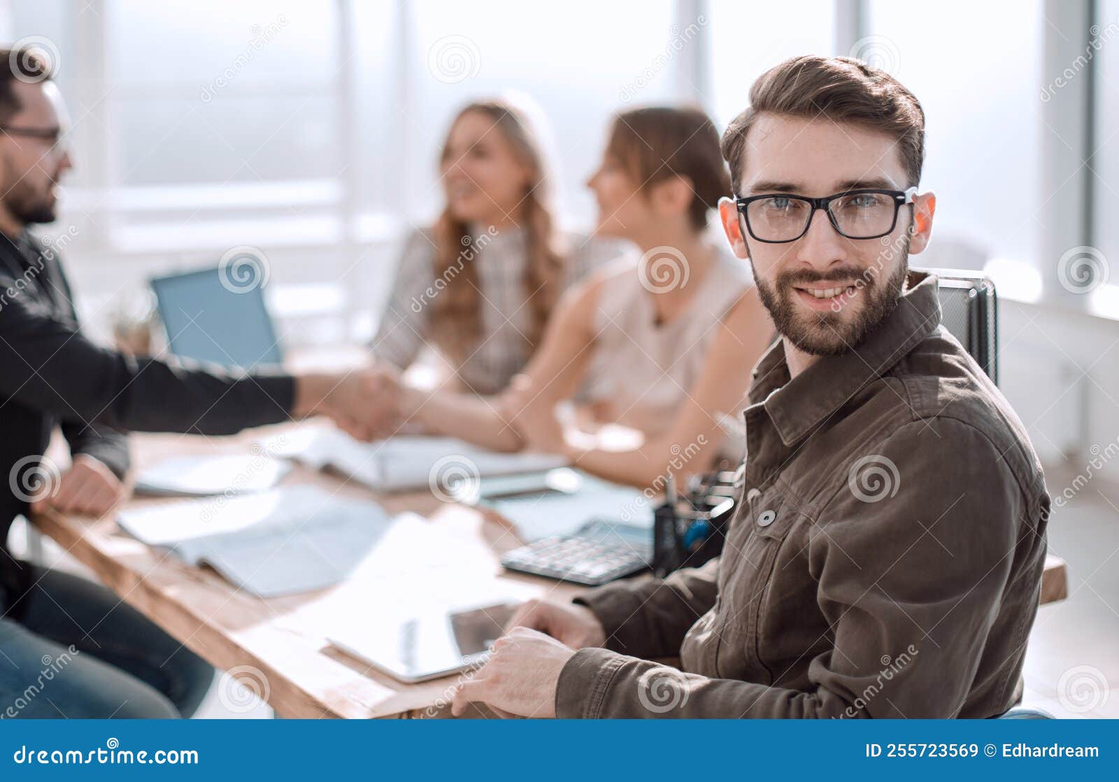 Successful Businessman on the Background of the Workplace Stock Image ...