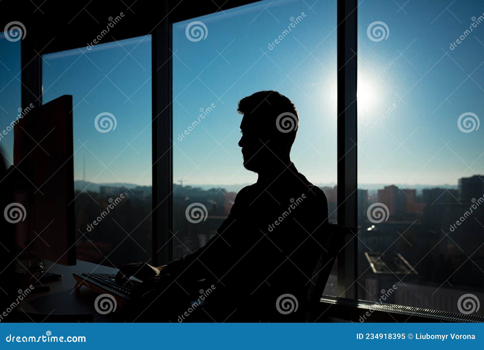 Successful Businessman Boss Working at Computer on the Background of ...