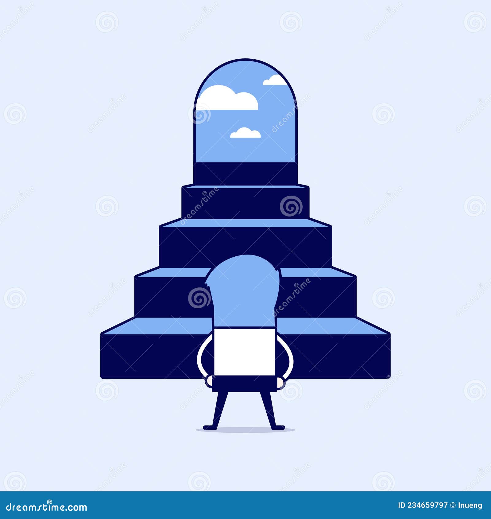 Successful Man On Top Of Steps Celebrating With Arms Up. Concept Of ...