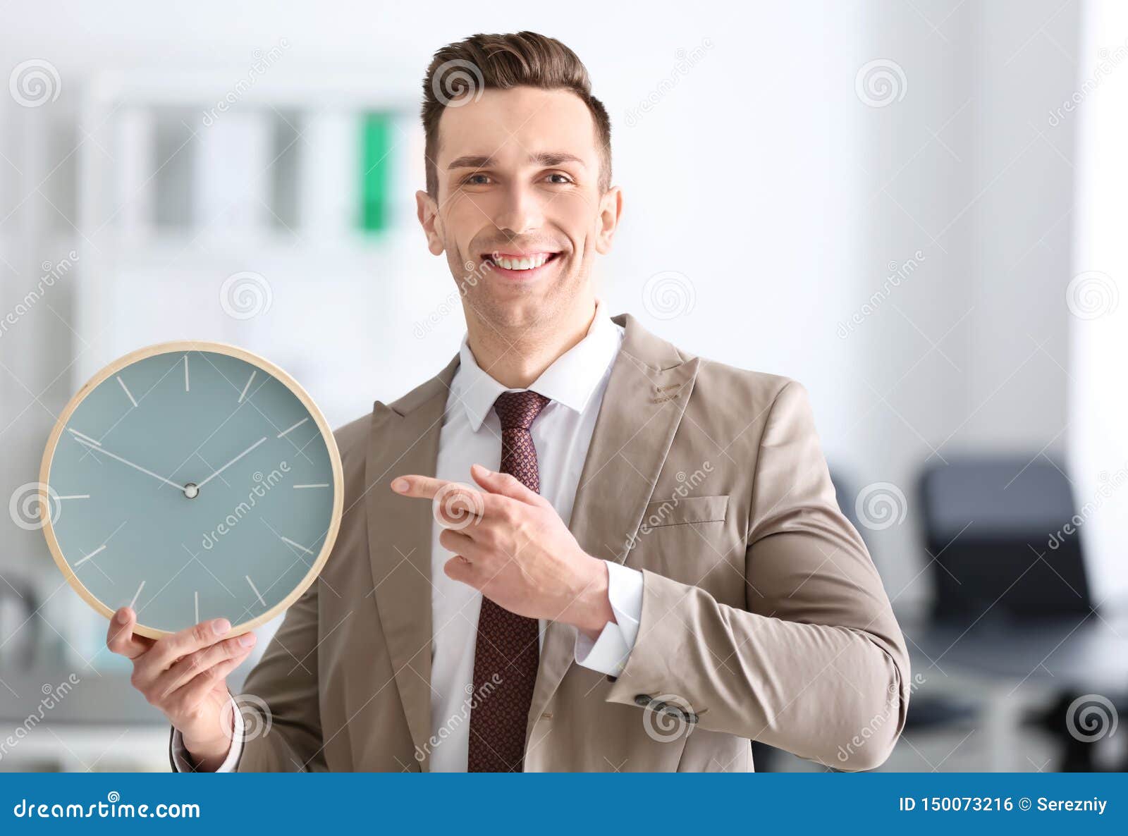 Successful Businessman with Clock in Office. Time Management Concept ...